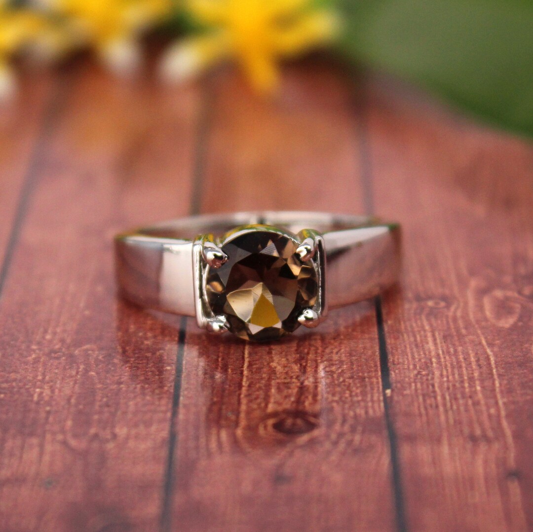 Smoky Topaz Minimalist Ring, Stackable Ring, Zodiac Ring, Smoky Quartz ...
