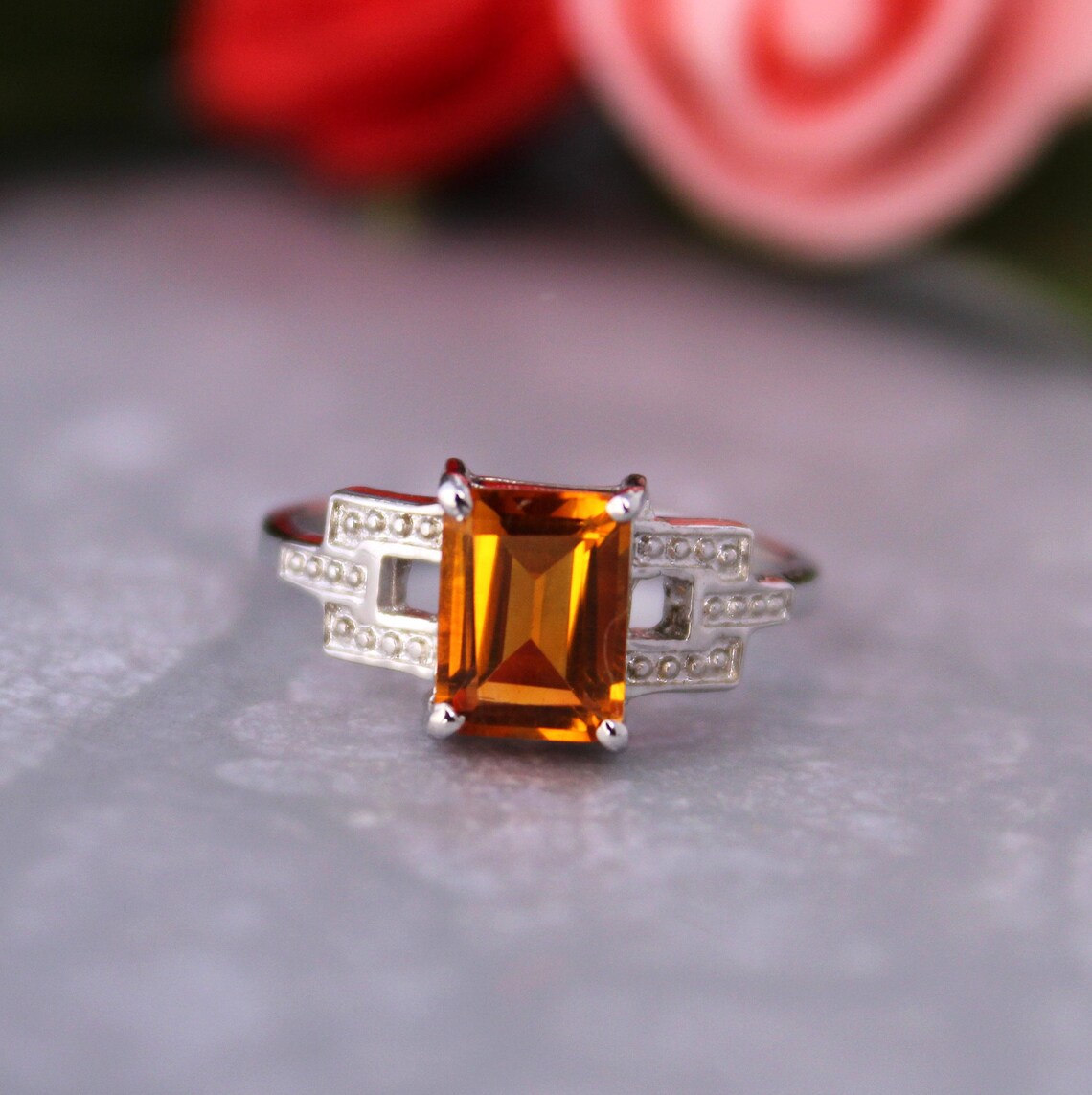 Golden Topaz Rectangle Ring 925 Silver / Topaz Ring / Vintage | Etsy