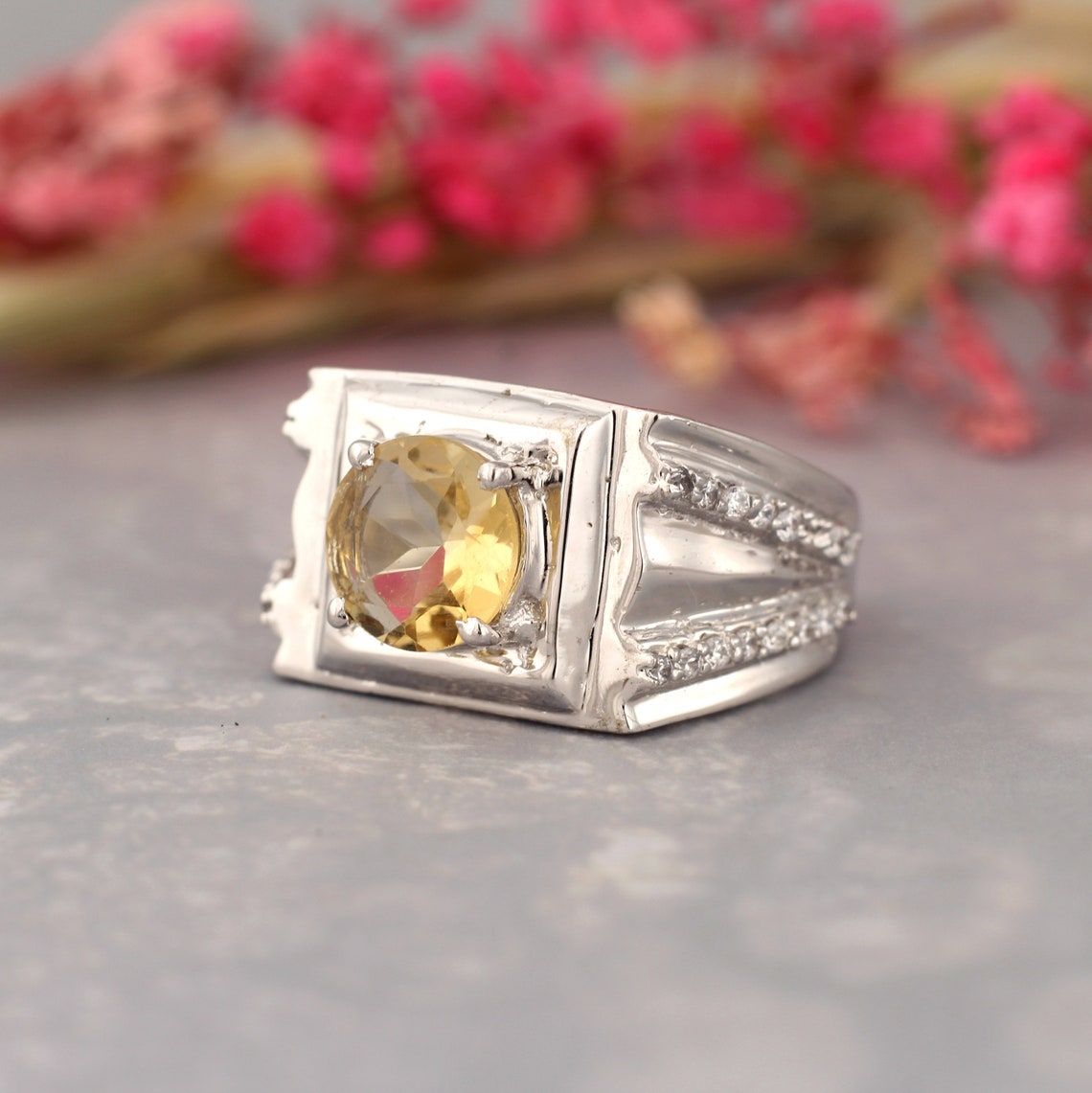 Golden Topaz Solitaire Statement Ring-natural Topaz Bohemian Tribal ...