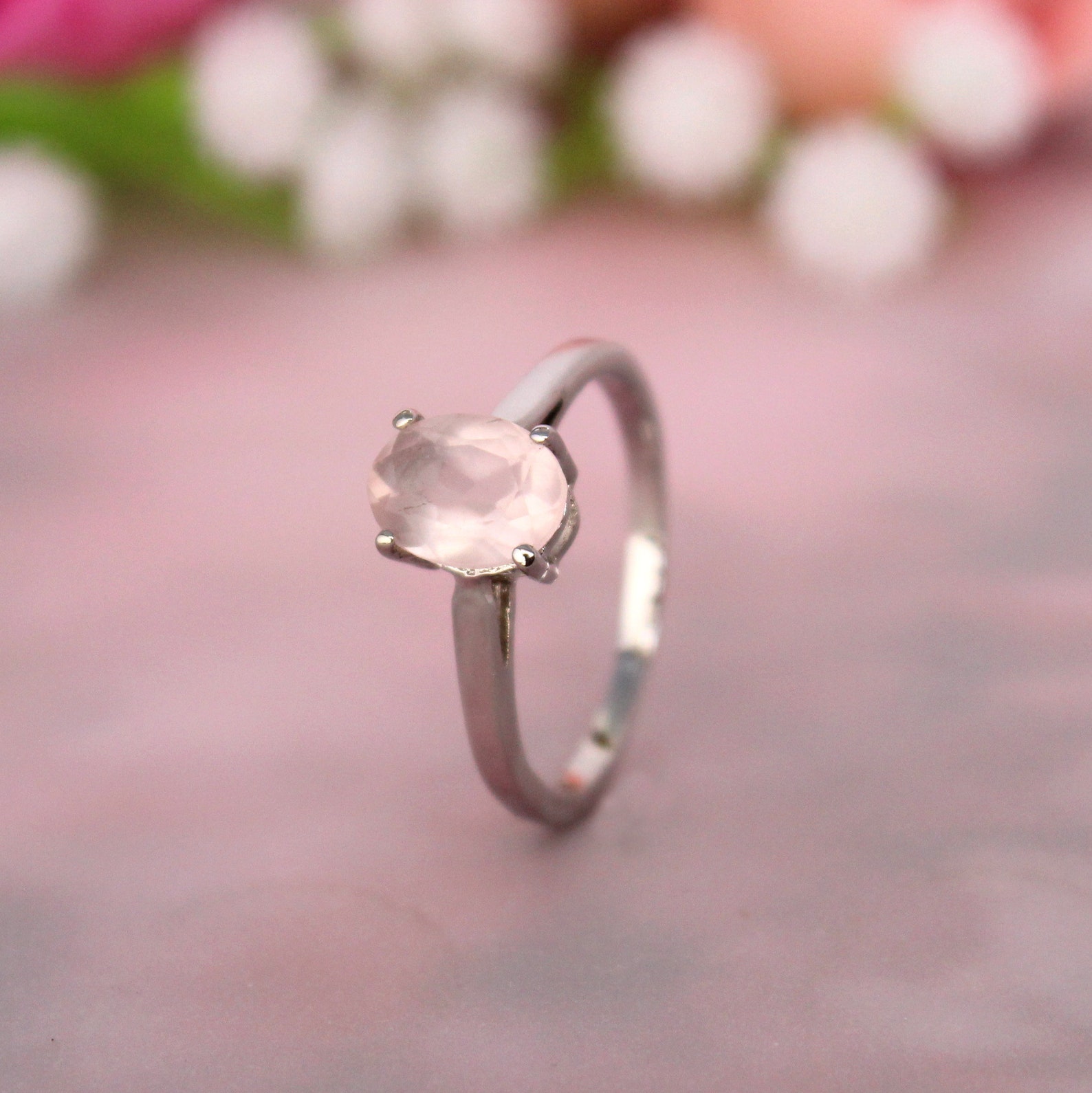 Natürlicher Rosenquarz Ring-Rosa Quarz Ring-925 Silber-Minimalistischer ...