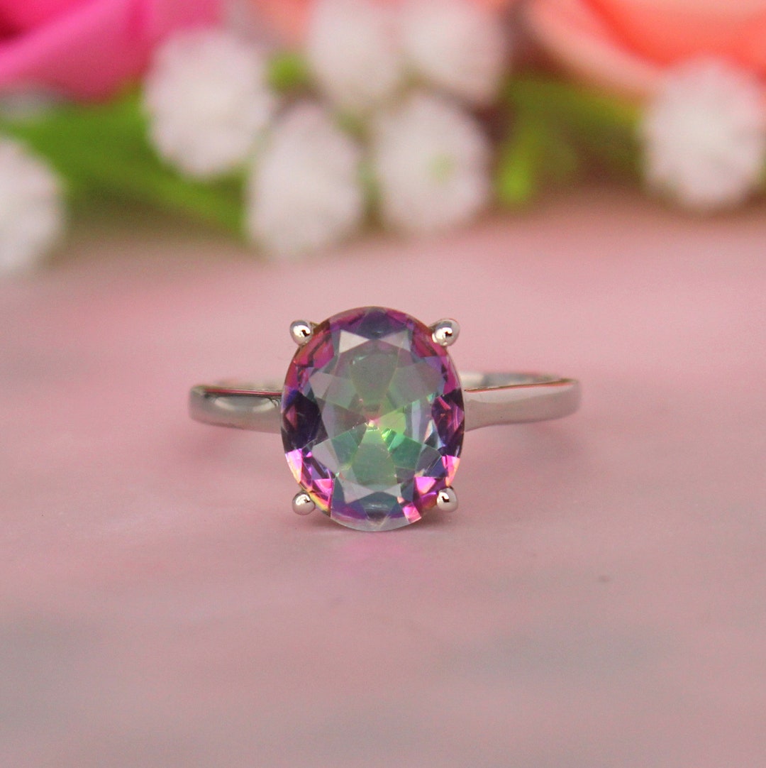 Mystic Aura Quartz Ring, Solitaire Rings, Oval Mystic Quartz Ring ...