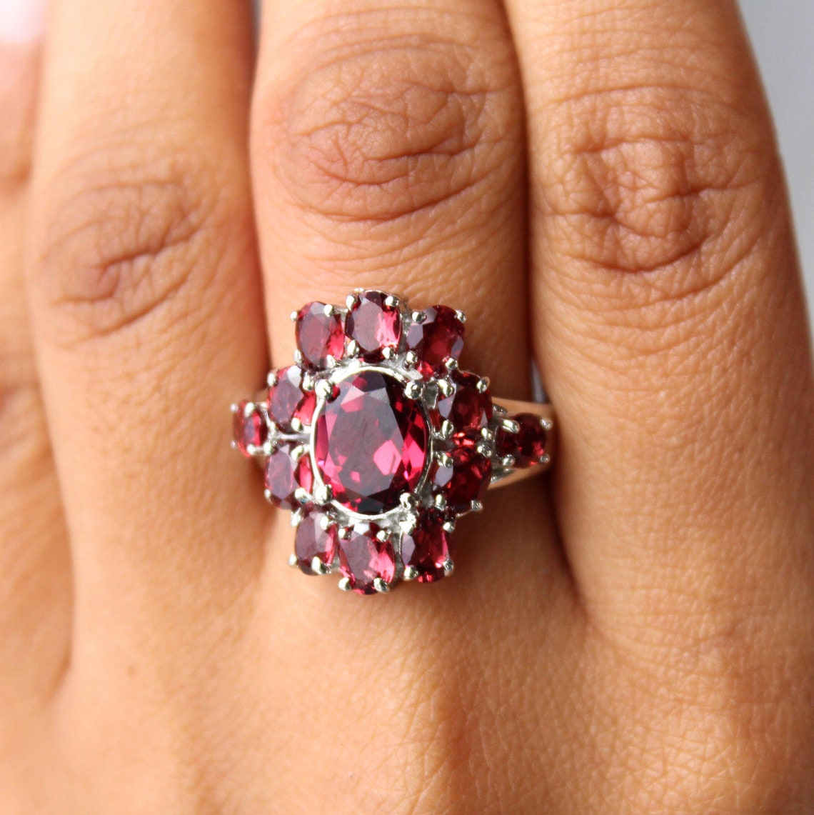 Vintage Garnet Cocktail Ring 925 Silver-victorian Statement Garnet Ring ...