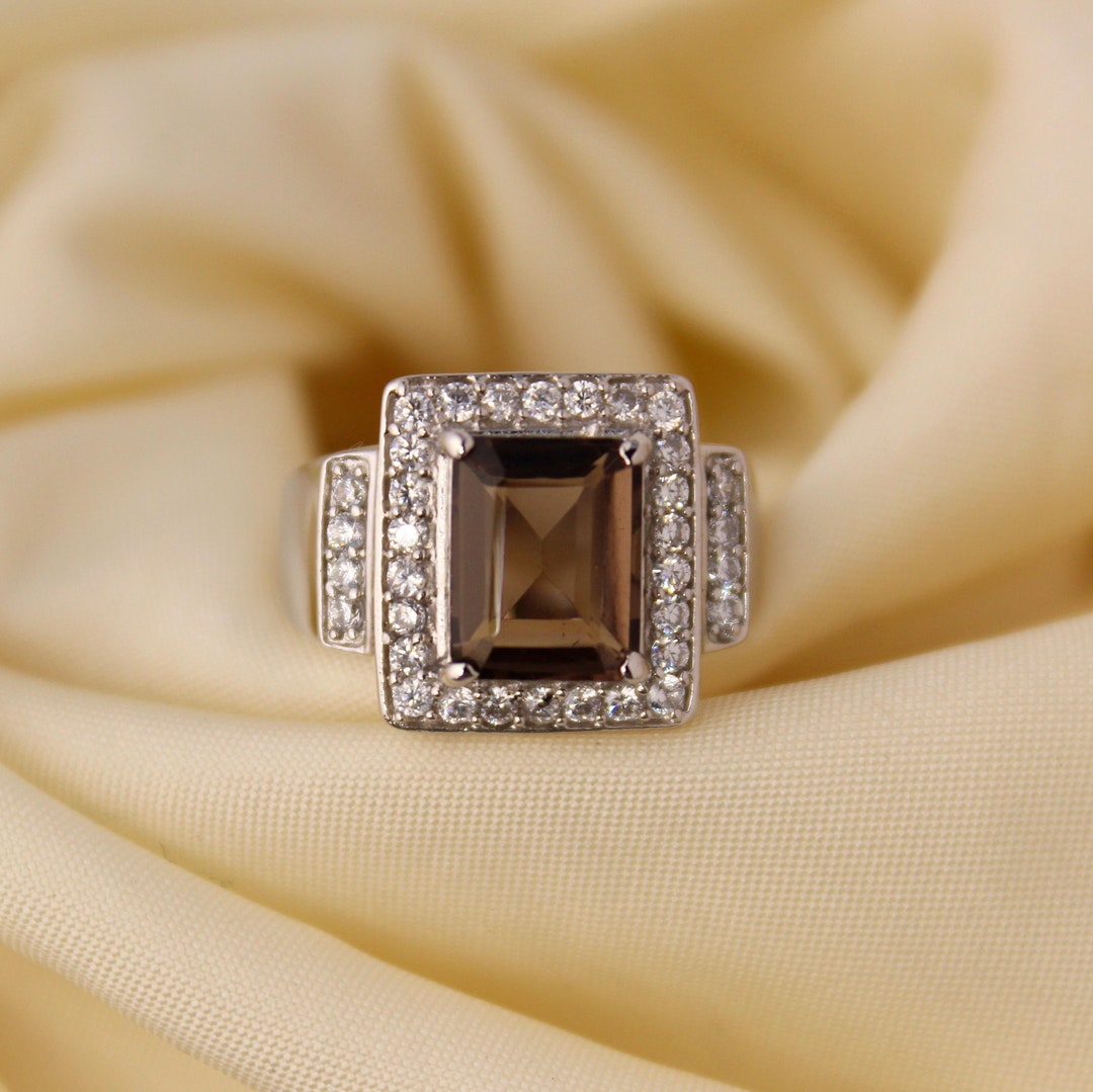 Natural Smoky Quartz Ring,smokey Topaz Ring,cluster Band Ring,art Deco ...