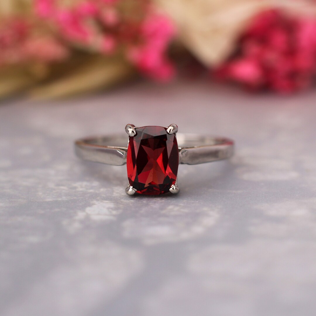 Buy Natural Garnet Dainty Ring Garnet Silver Thin Ring Rectangle Online ...