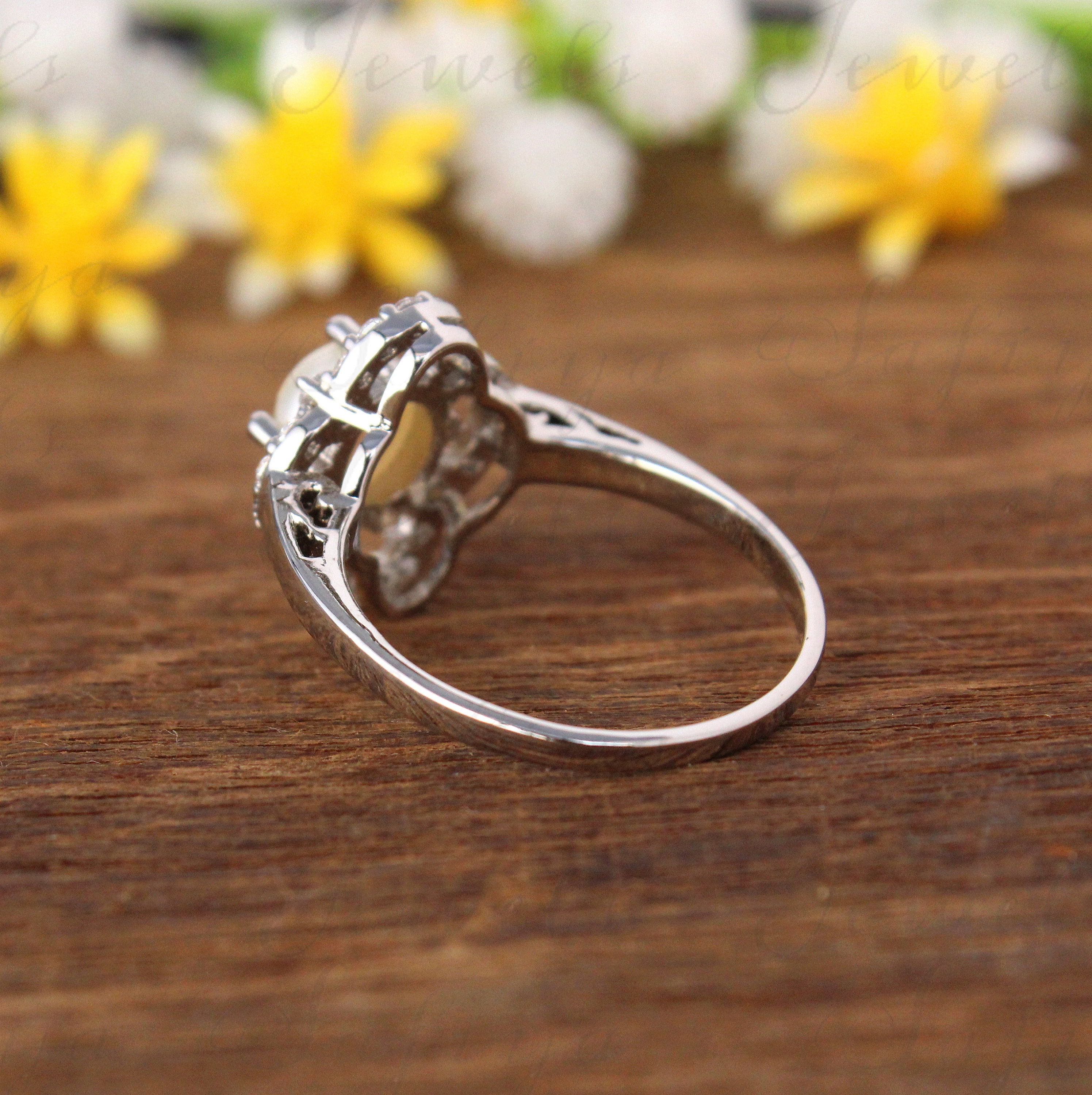 Real Pearl Engagement Band/ Art Deco Genuine Pearl Ring/ Wedding Pearl ...
