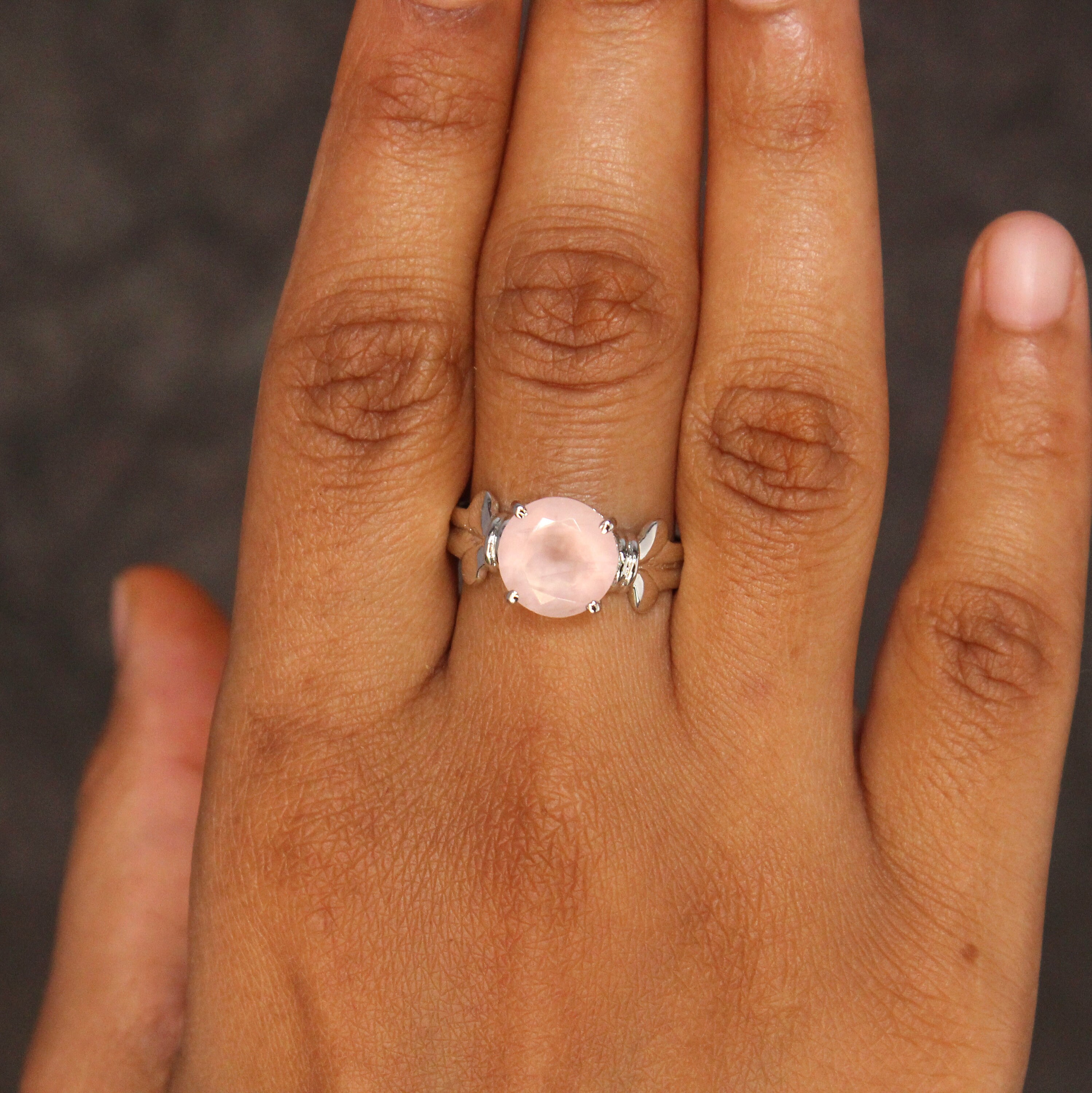 Natürlicher Rosenquarz Ring, Runder Cabochon Rosa Quarz Ring,Frauen ...