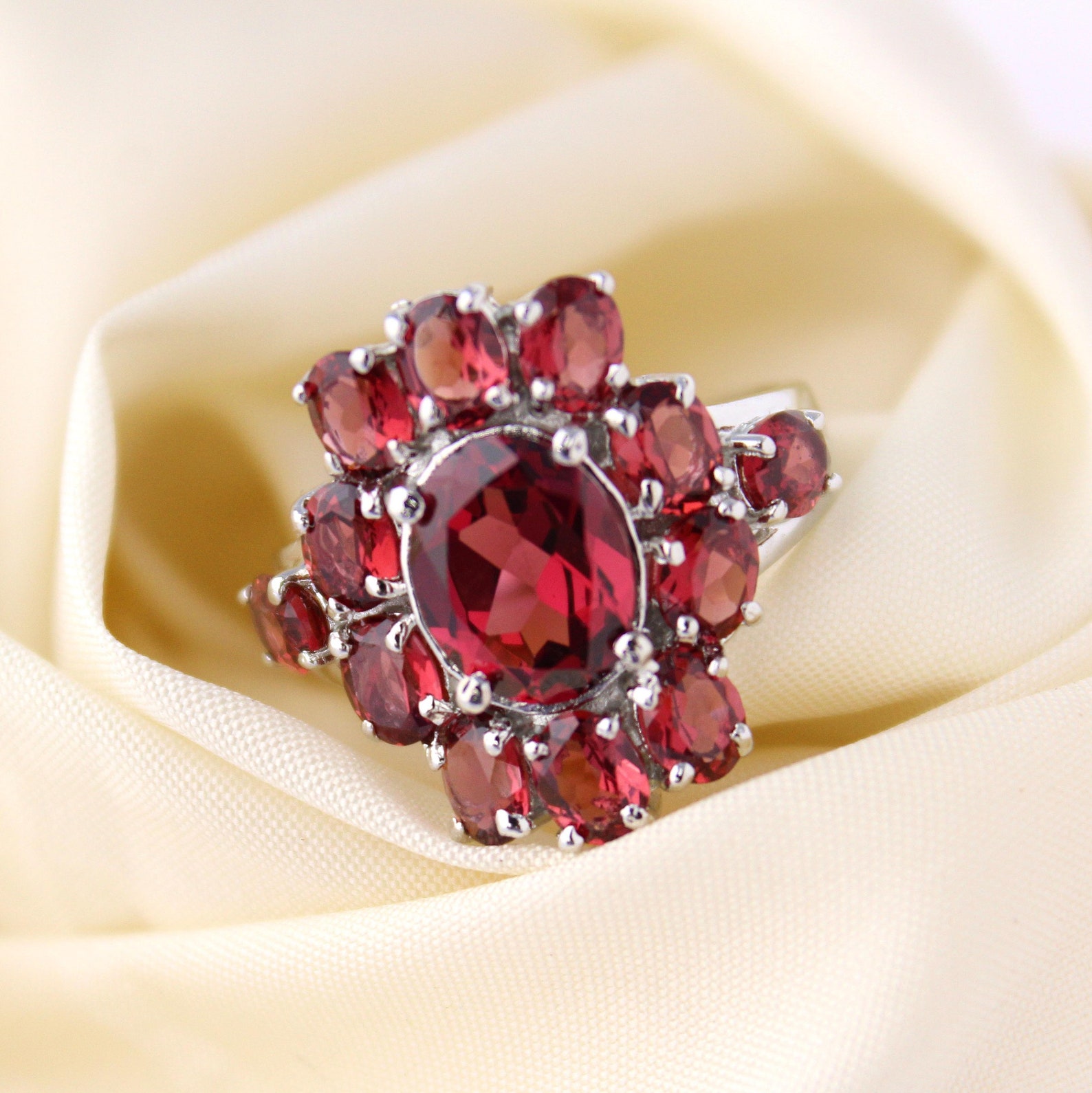 Vintage Garnet Cocktail Ring 925 Silver-victorian Statement Garnet Ring ...
