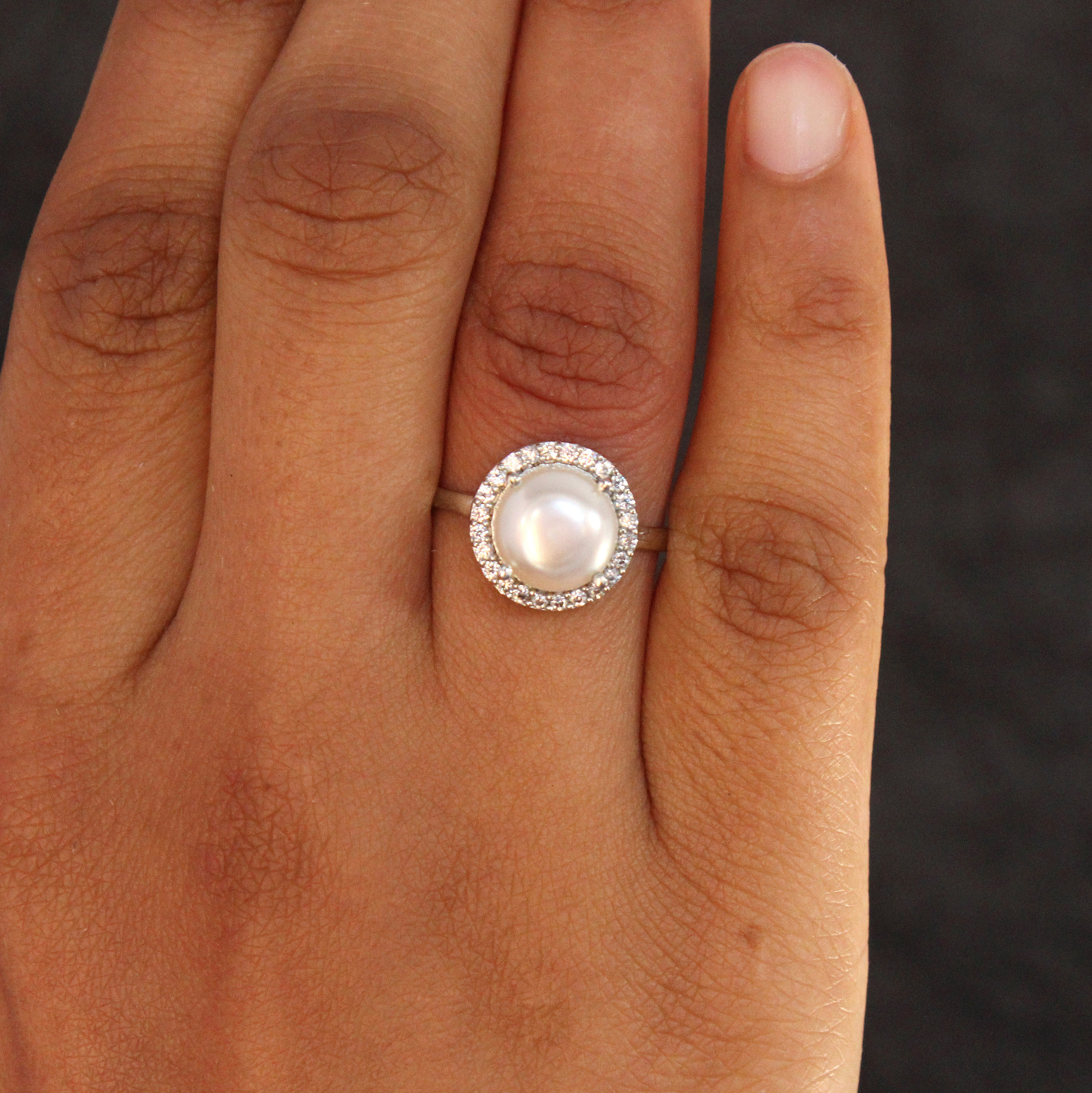 Round Pearl Halo Ring/ Art Deco Genuine Pearl Ring/ Wedding - Etsy