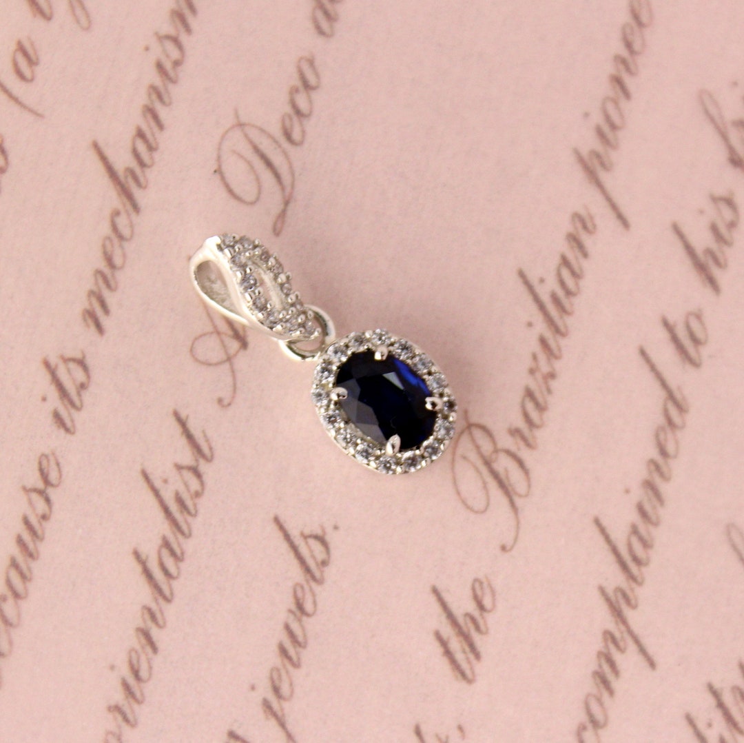 Blue Sapphire Minimal Pendant-art Deco Blue Sapphire Pendant-925 Silver ...
