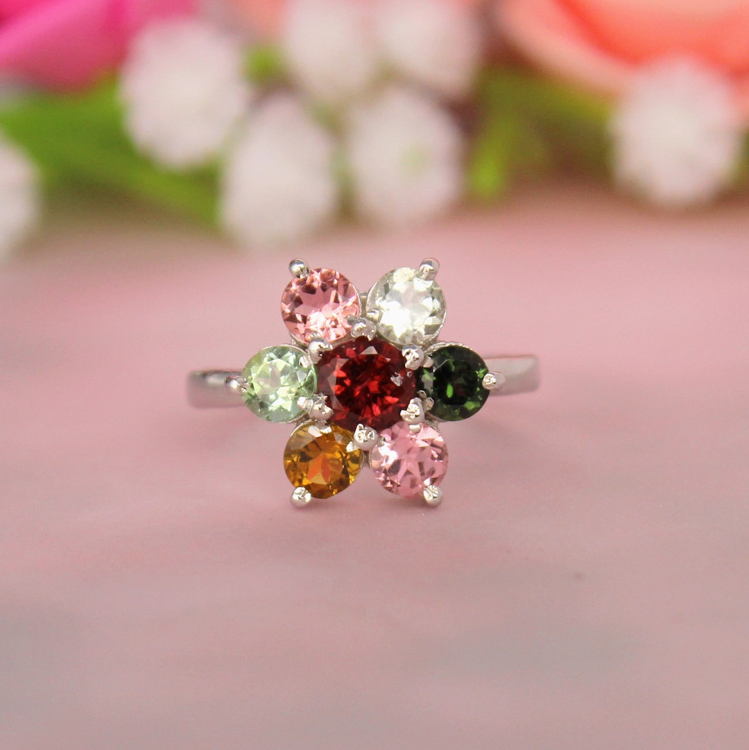 Multi Turmalin Blumen Ring-Turmalin Cluster Ring-Multi Farbe Turmalin ...