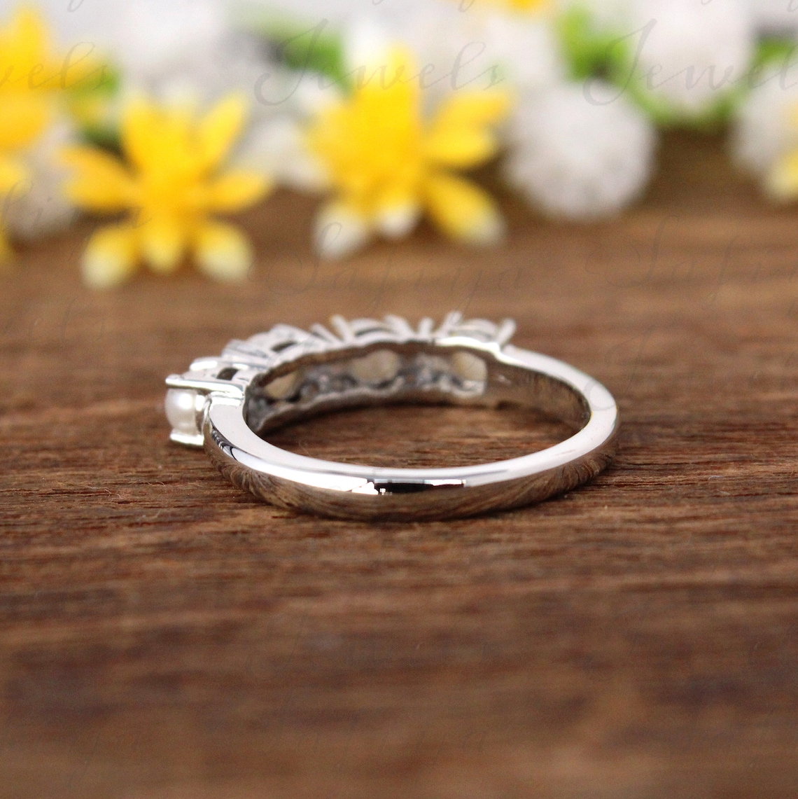Pearl Engagement Band/ Art Deco Genuine Pearl Ring/wedding Pearl Ring ...