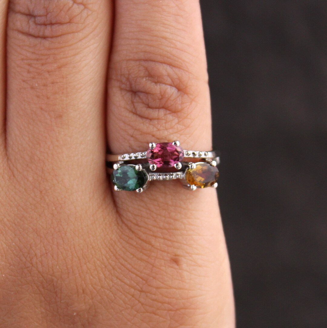 Multi Tourmaline Ring-layered Style Ring-natural Gemstone Ring-october ...