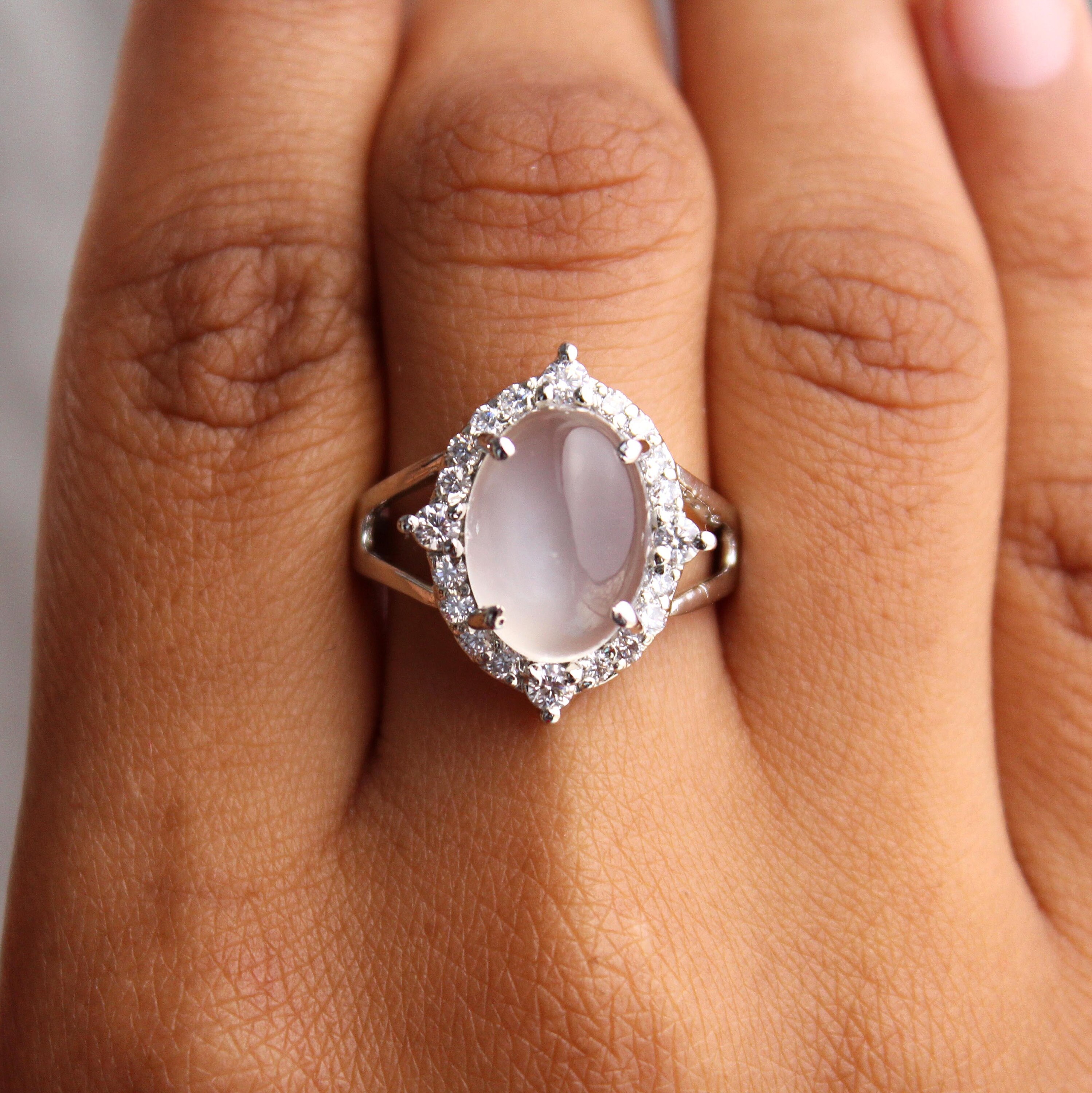 Moonstone Vintage Silver Ring moonstone Halo Ring-white | Etsy