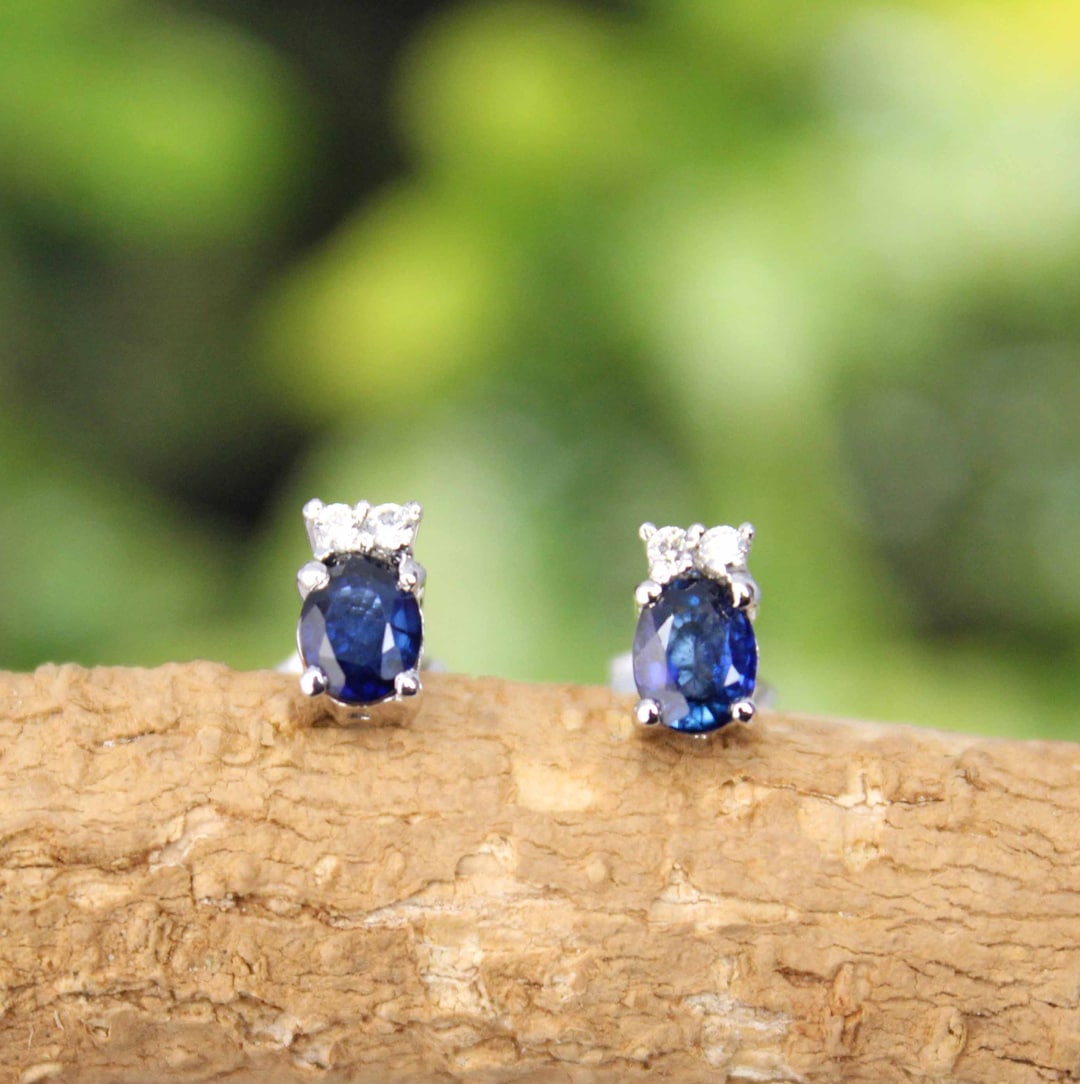 Blue Sapphire Tiny Earrings-sapphire Post Earrings-blue Sapphire ...
