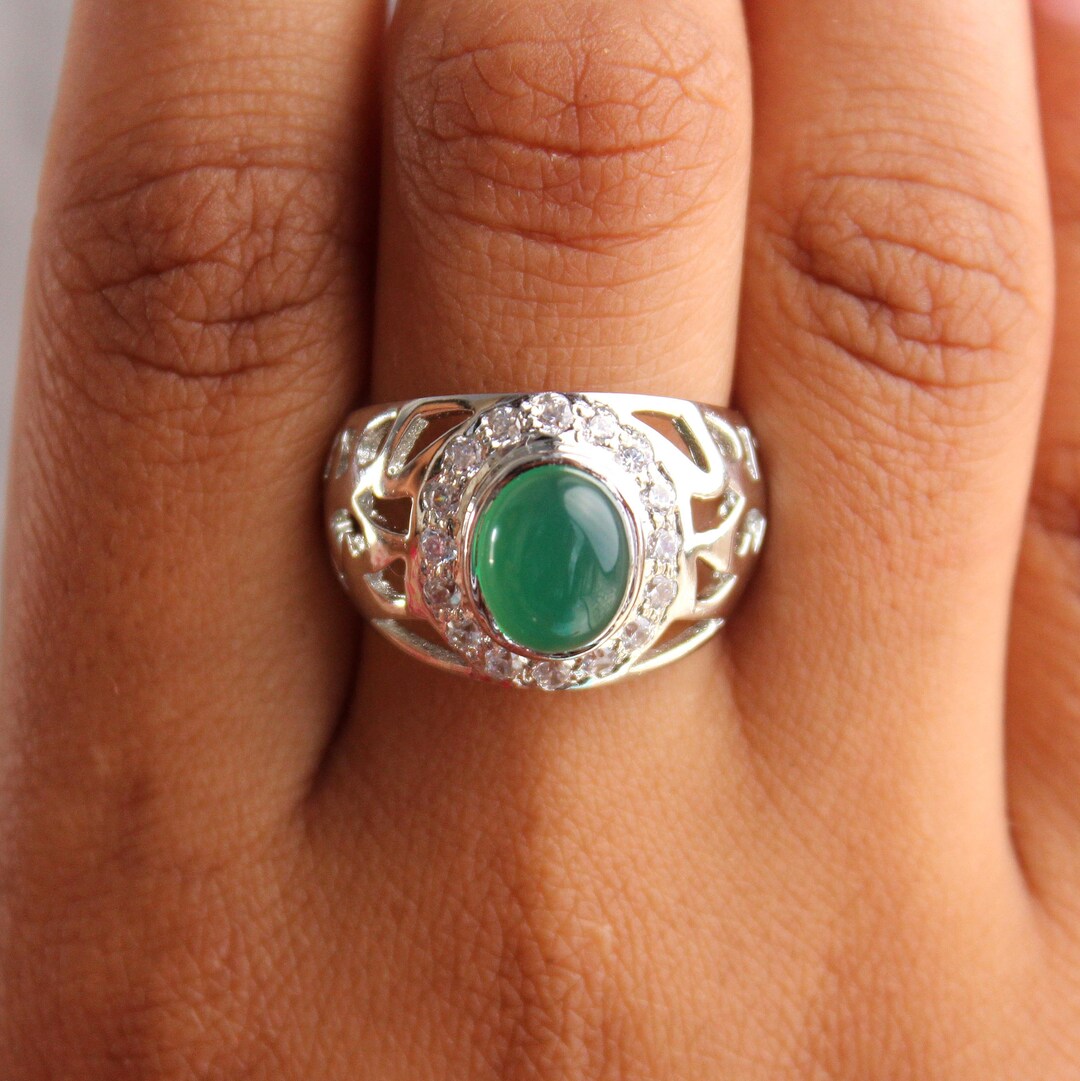Green Onyx Ring-boho Onyx Art Deco Ring Handmade 925 Silver-statement ...