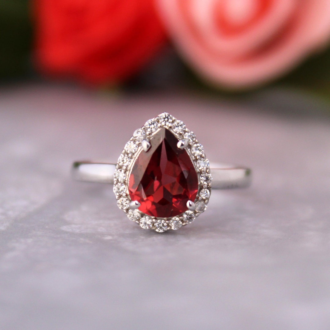 Garnet Ring-pear Stacking Ring 925 Silver-january Birthstone Ring-art ...