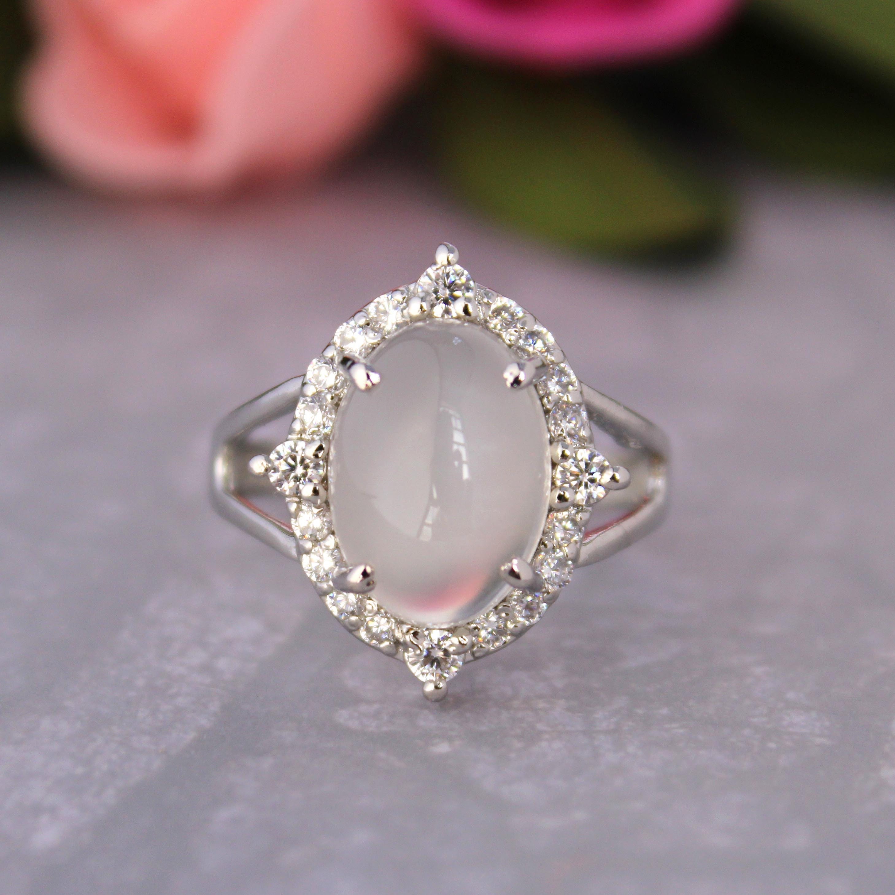 Moonstone Vintage Silver Ring moonstone Halo Ring-white | Etsy