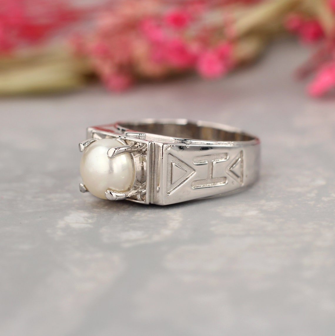 Pearl Engagement Band/genuine Pearl Wide Ring/antique Pearl Ring ...