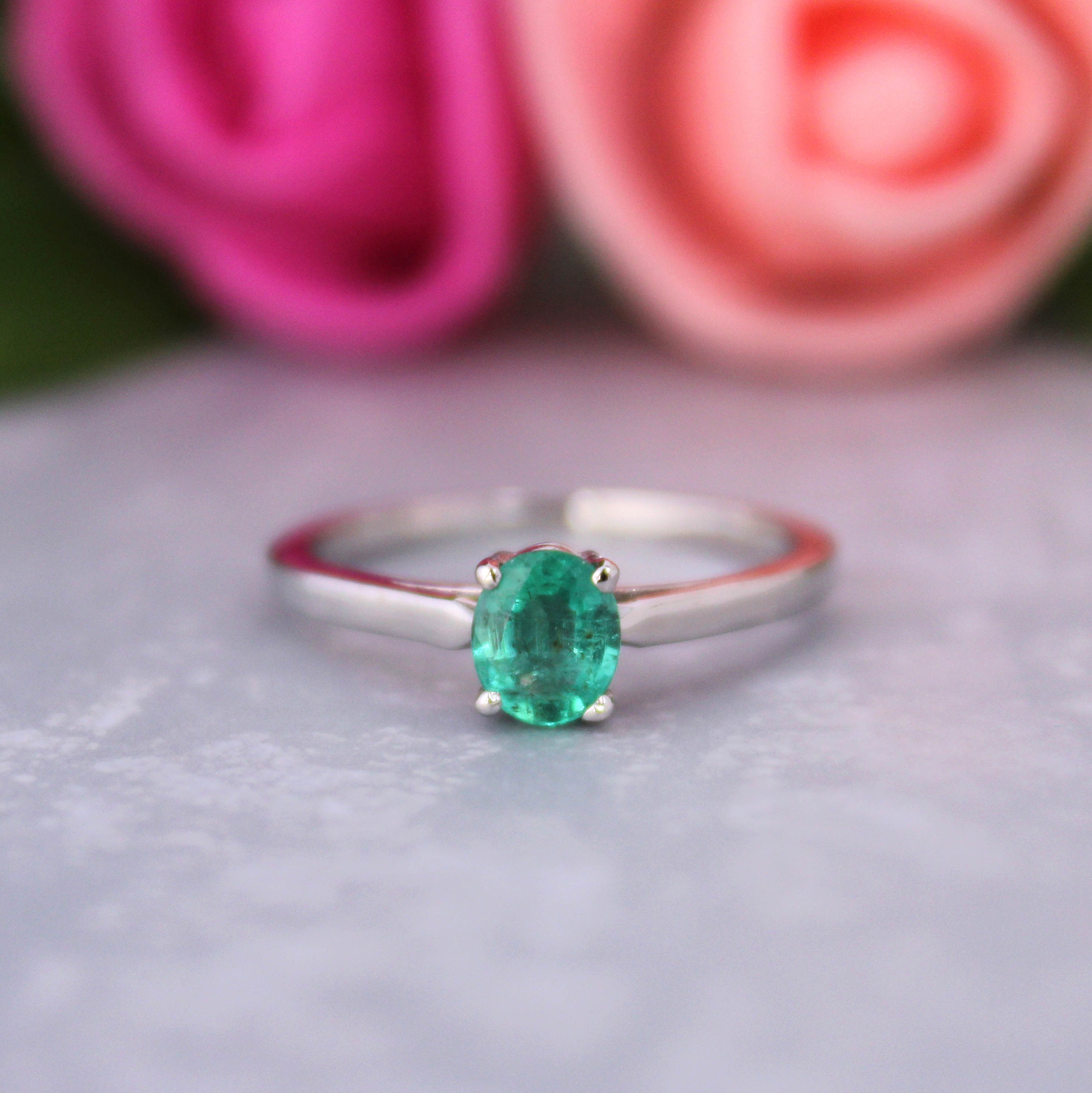 Natural Emerald Stack Ring-Emerald Oval Minimalist Stack Ring | Etsy