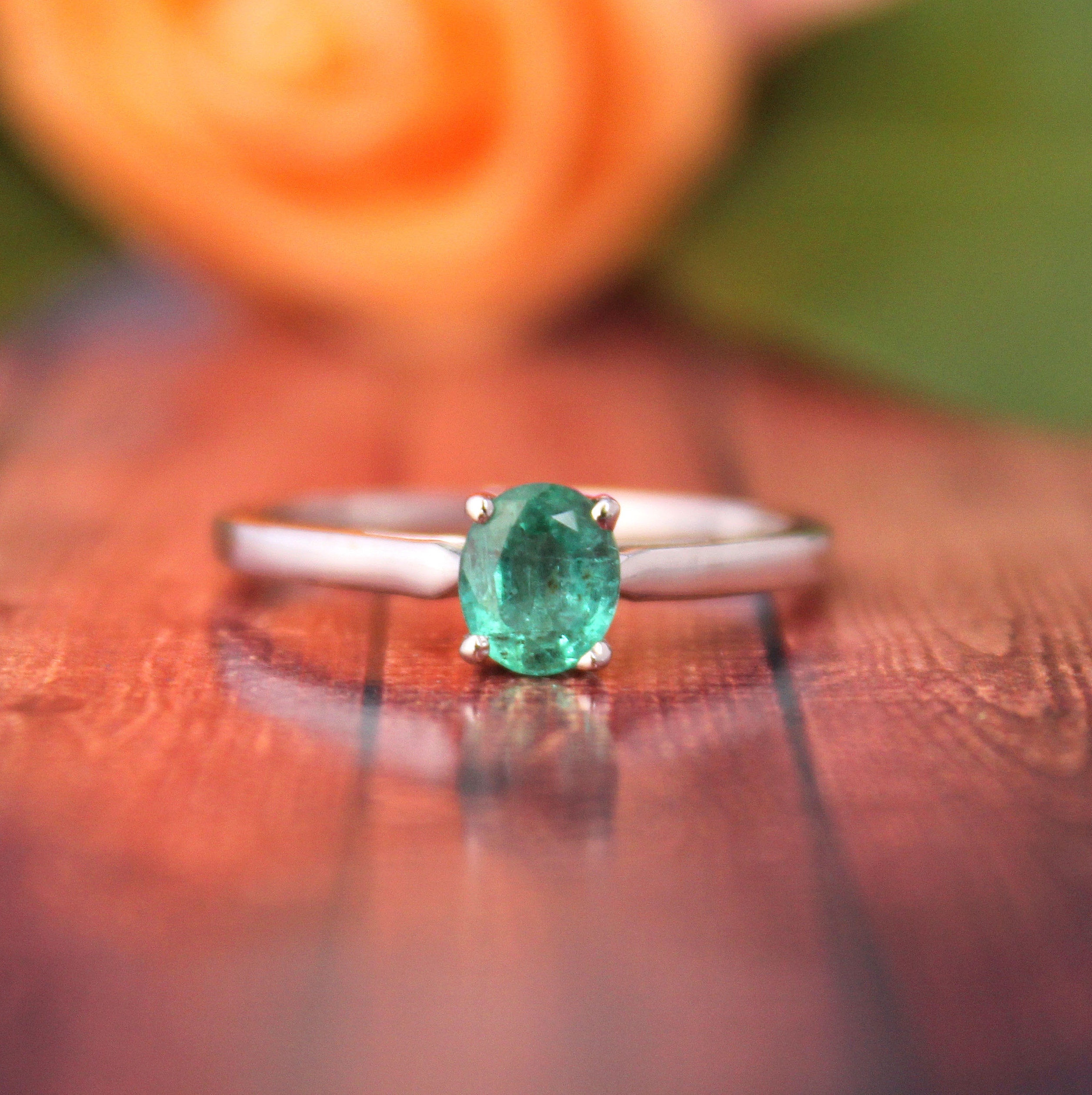 Natural Emerald Stack Ring-Emerald Oval Minimalist Stack Ring | Etsy