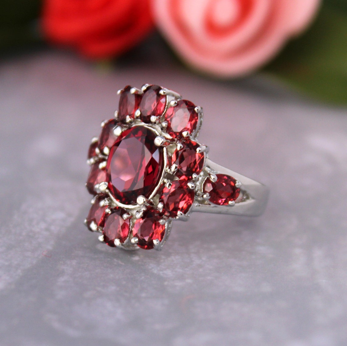 Vintage Garnet Cocktail Ring 925 Silver-victorian Statement Garnet Ring ...