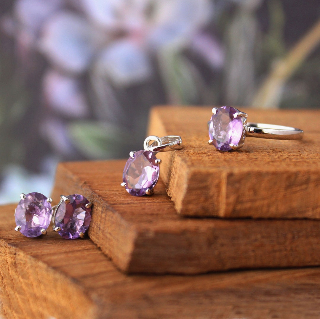 Amethyst Jewellery Set Four Pc-amethyst Ring Pendant Earring Set ...