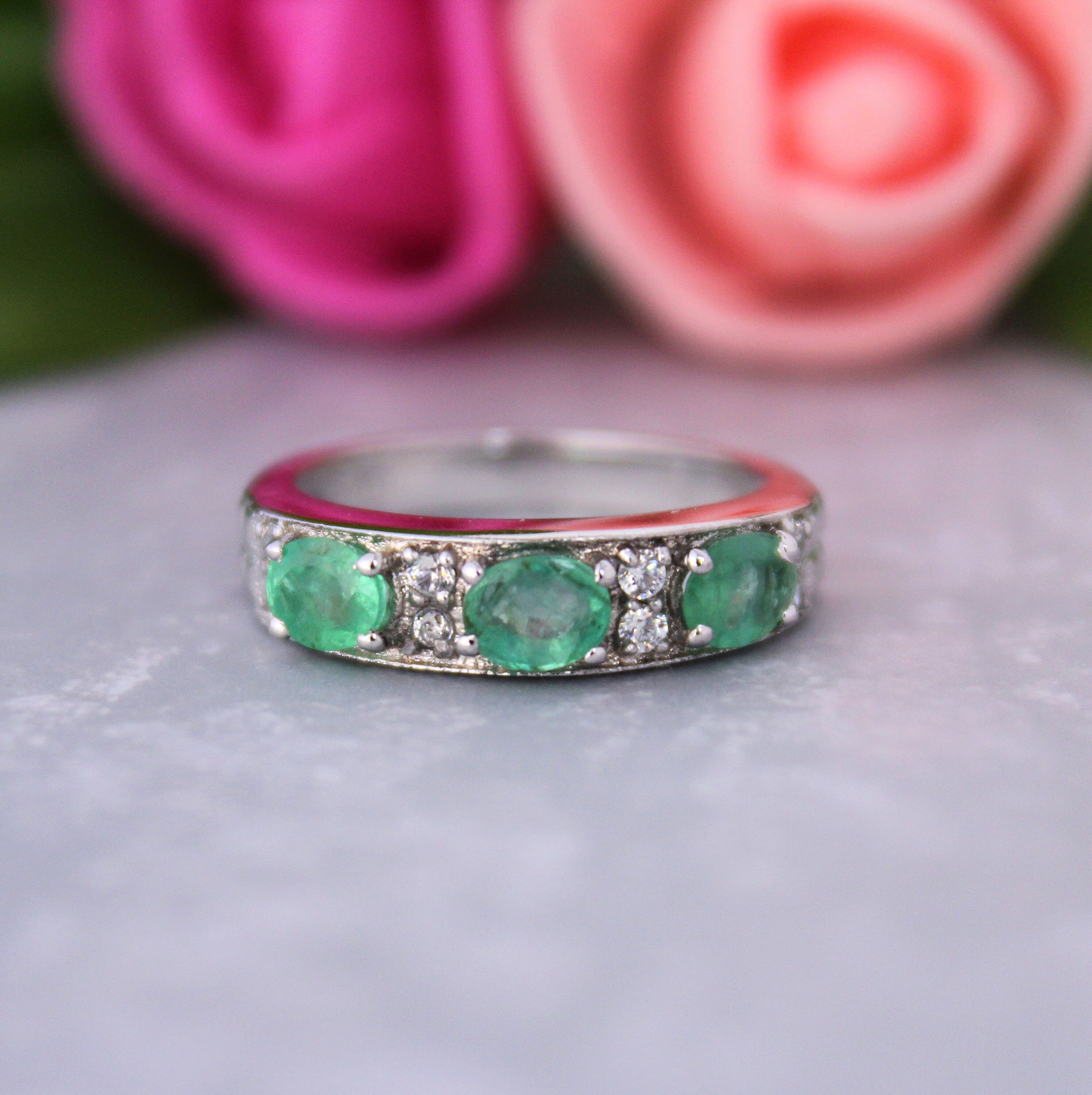 Natural Emerald Ring,art Deco Band Ring,statement Cluster Ring,handmade ...