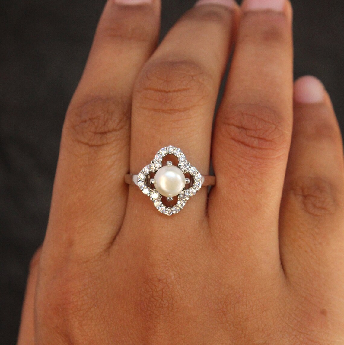 Real Pearl Engagement Band/ Art Deco Genuine Pearl Ring/ Wedding Pearl ...