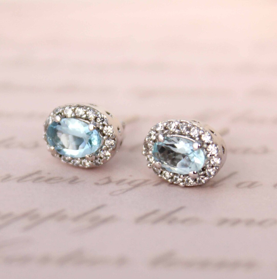Natural Aquamarine Studs Earrings-aquamarine Studs Earrings-minimalist ...