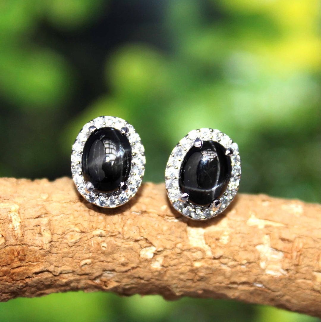 Blackstar Diopside Stud Earring, Star Diopside Earrings , Great Jet ...