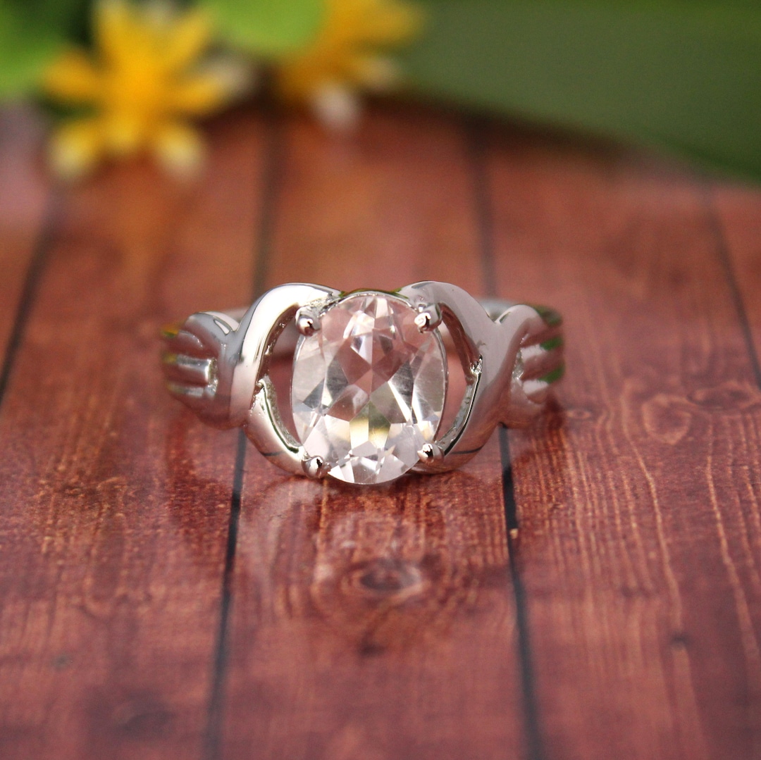 Natural Rock Crystal Quartz Ring, Crossover Shank Ring, Clear Quartz ...