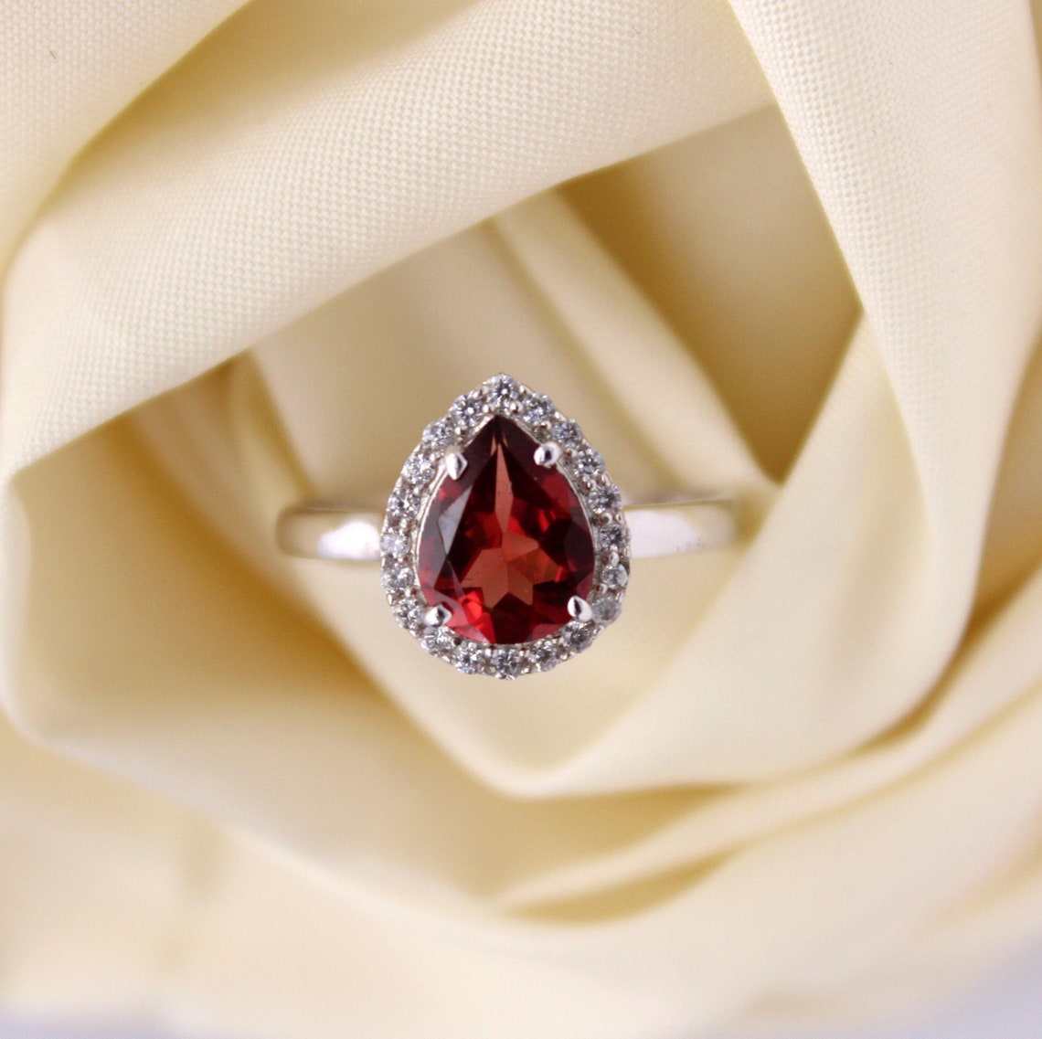 Garnet Ring-pear Stacking Ring 925 Silver-january Birthstone Ring-art ...