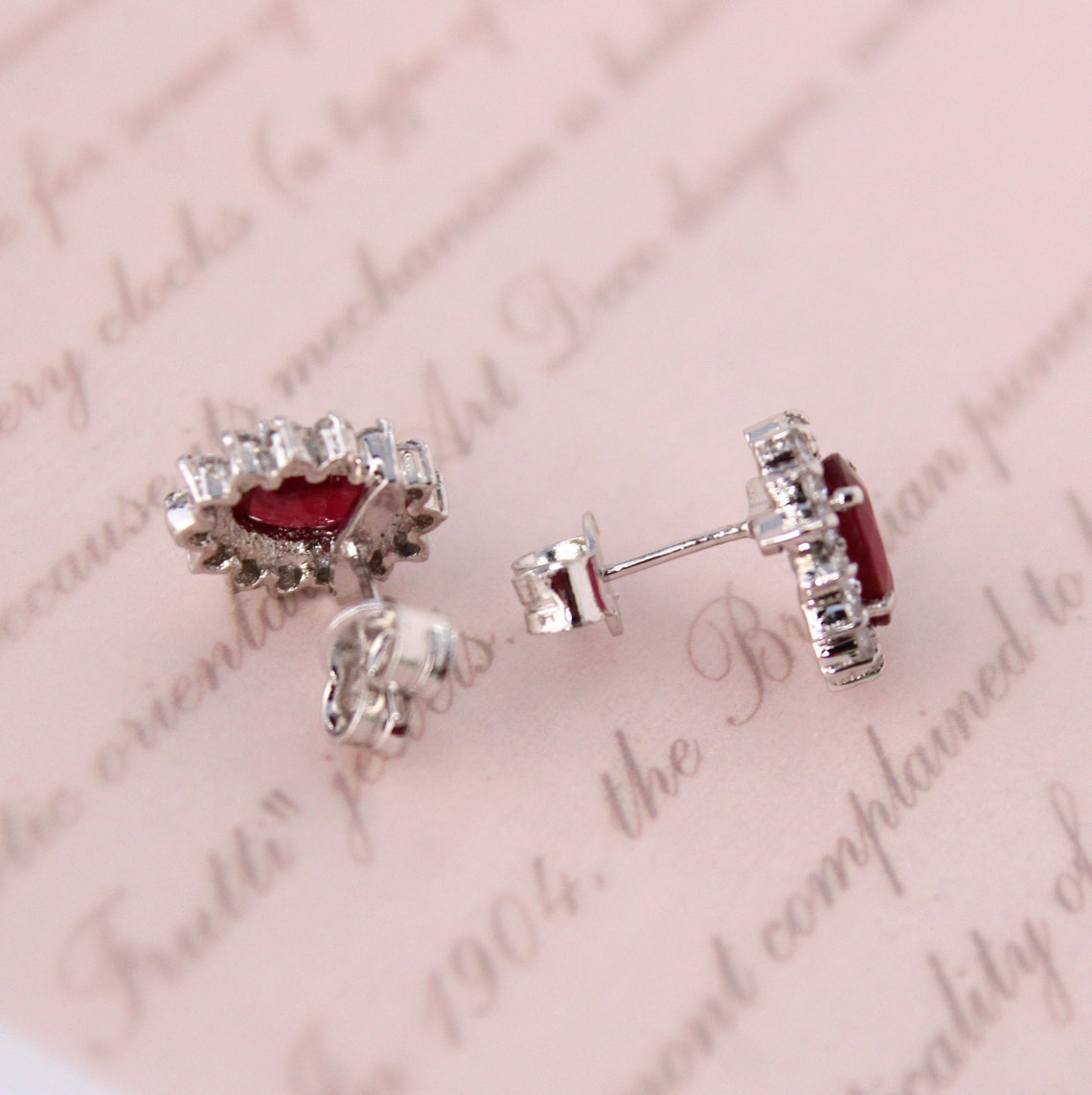 Ruby Earrings Stud-july Birthstone Ruby Stud-cluster Ruby - Etsy India