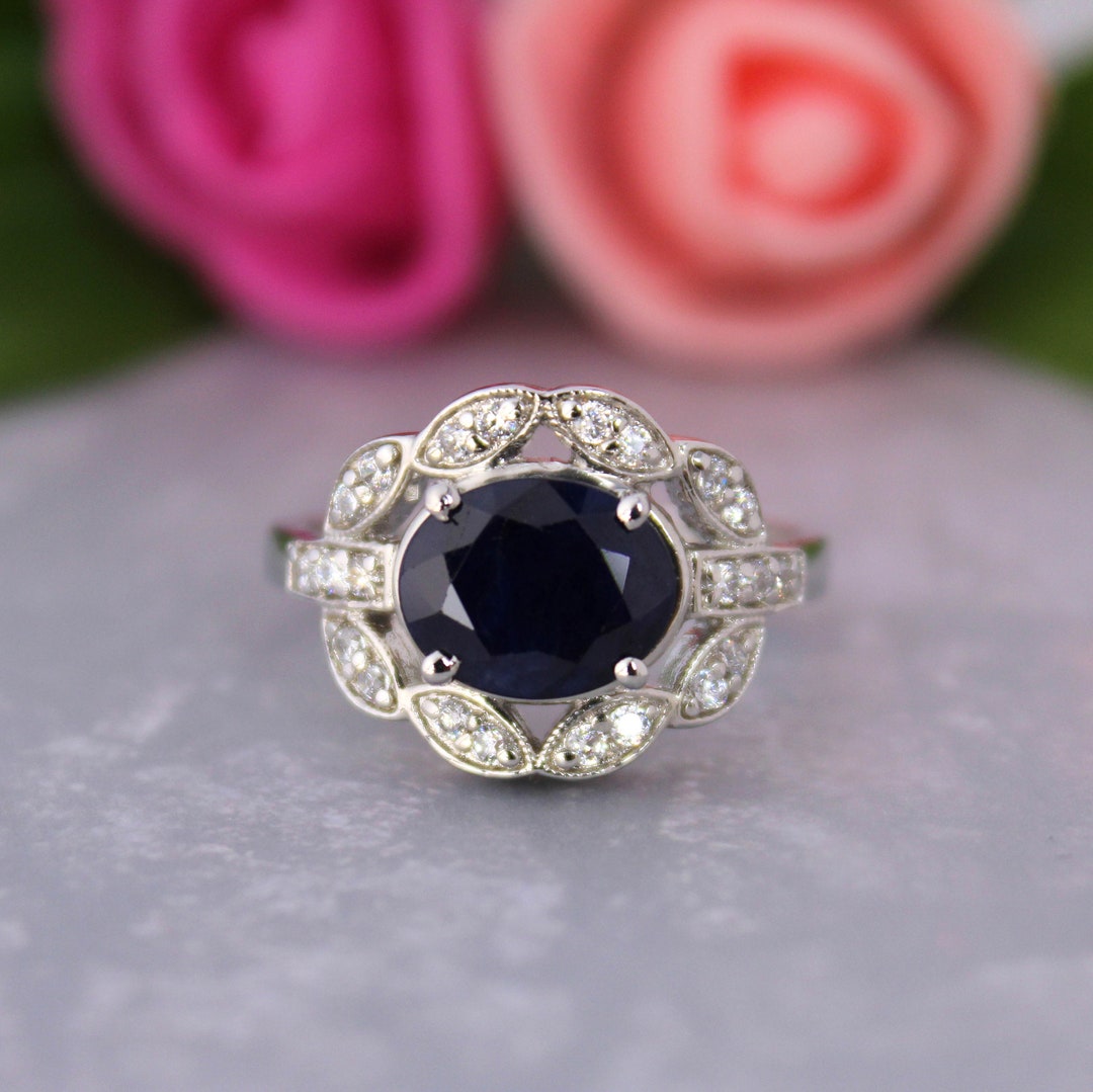 Vintage Sapphire Ring 925 Silver-sapphire Statement Ring-sapphire ...
