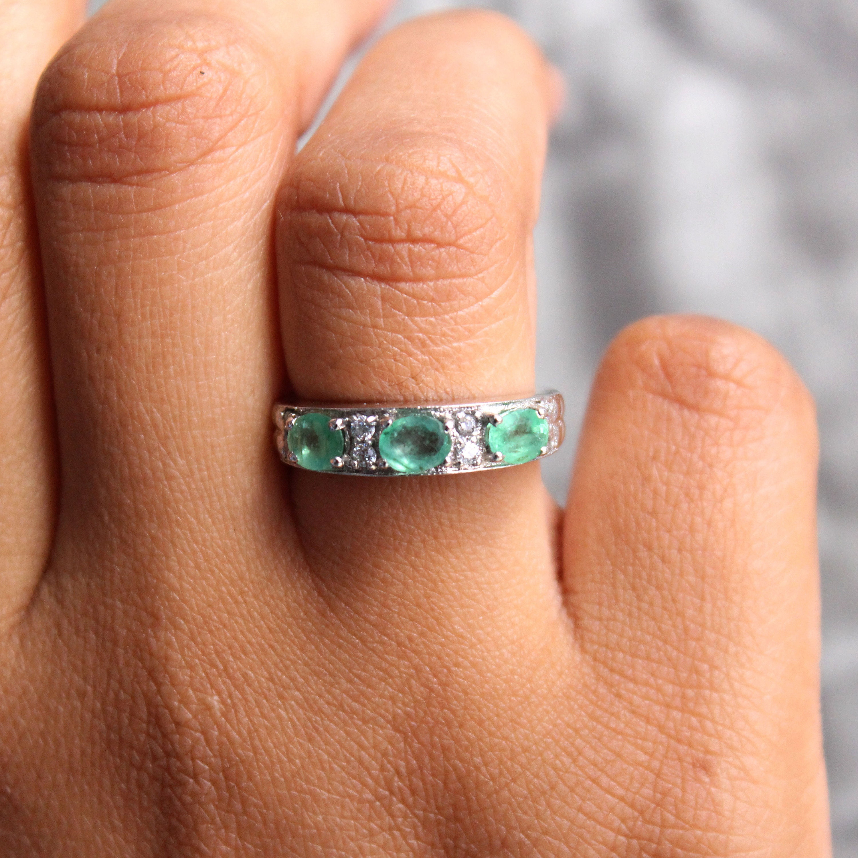 Natural Emerald Ring,art Deco Band Ring,statement Cluster Ring,handmade ...