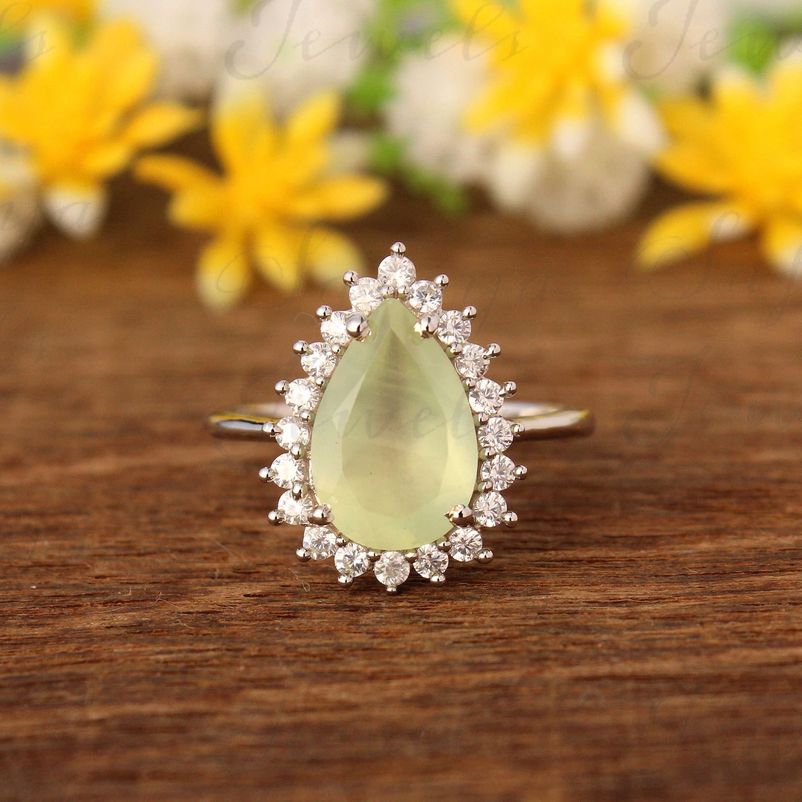 Peridot Art Deco Ring Silver-pear Cut Peridot Halo Ring-alternative ...