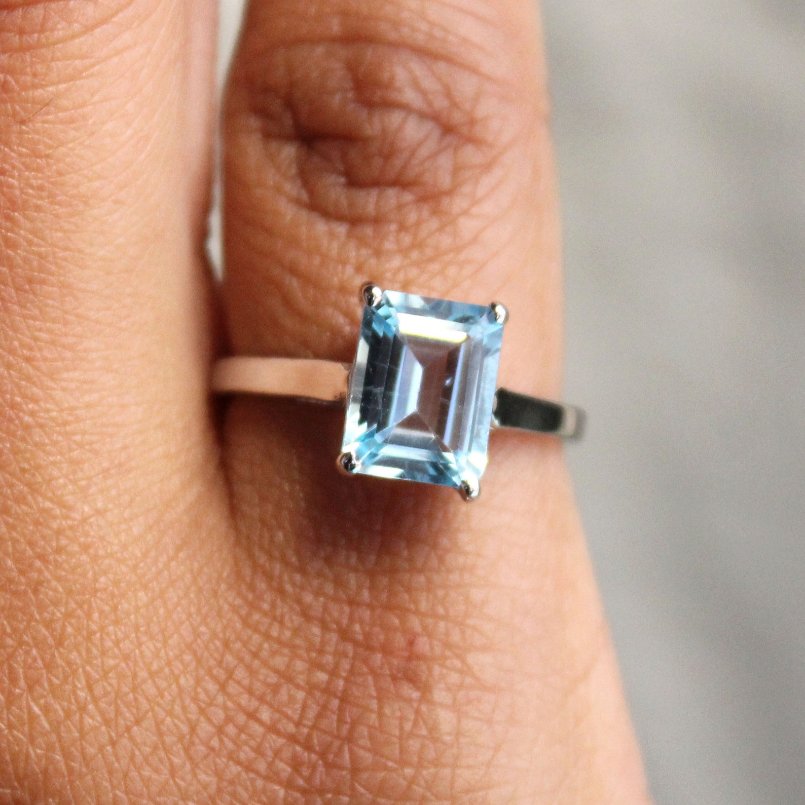 Blue Topaz Minimalist Stack Ring / Solitaire Vintage Ring / - Etsy