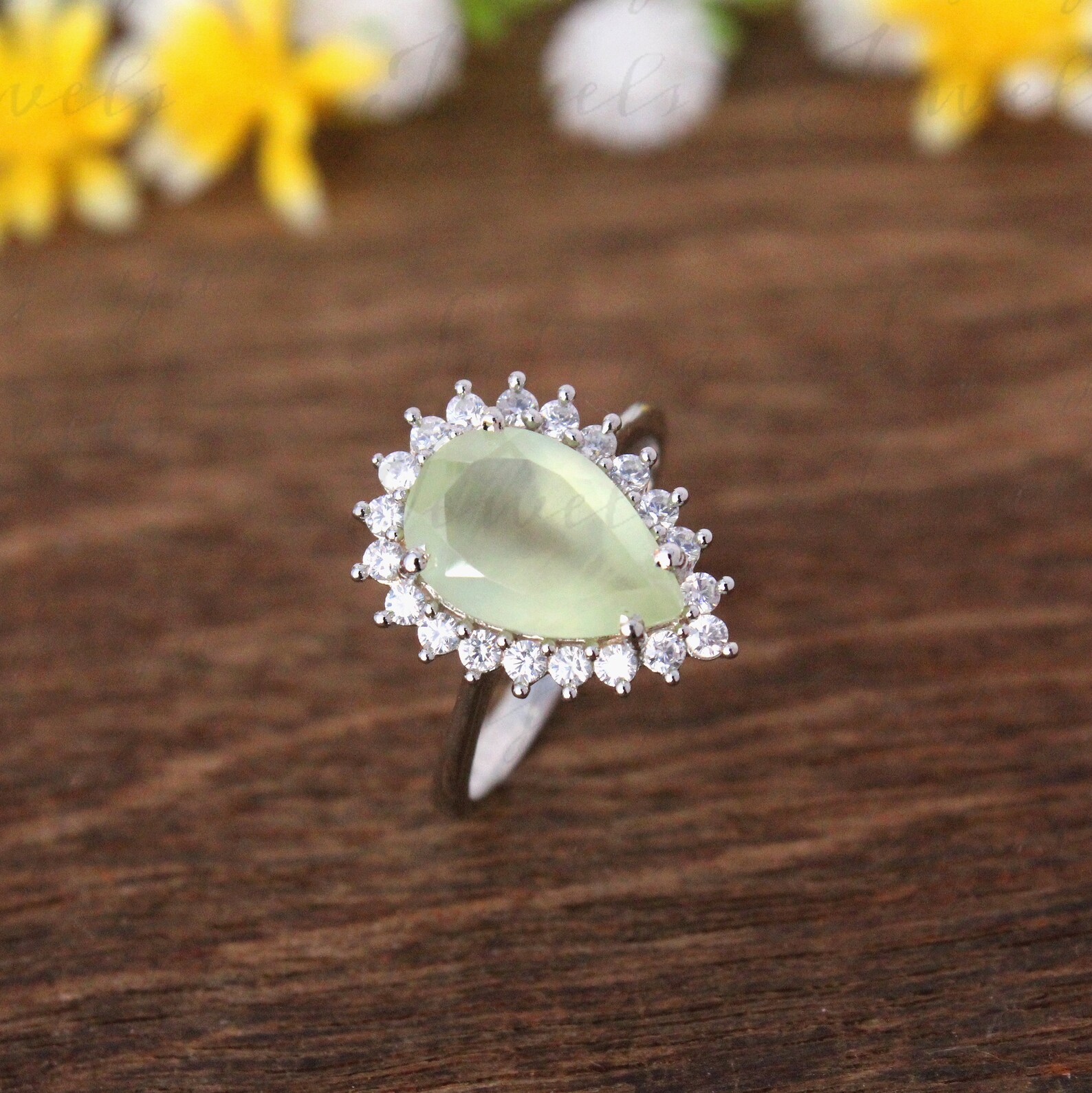 Peridot Art Deco Ring Silver-pear Cut Peridot Halo Ring-alternative ...