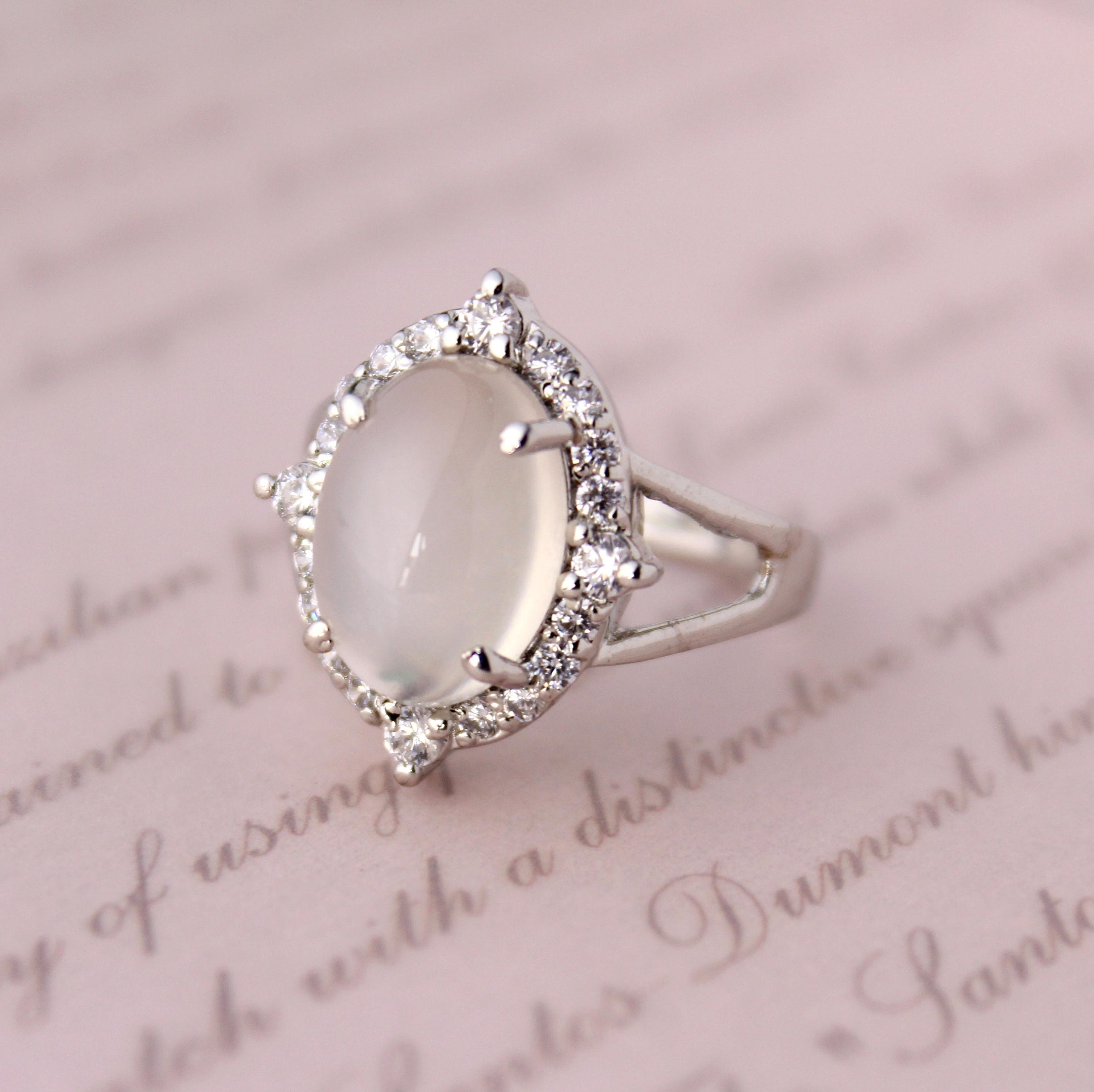 Moonstone Vintage Silver Ring moonstone Halo Ring-white | Etsy