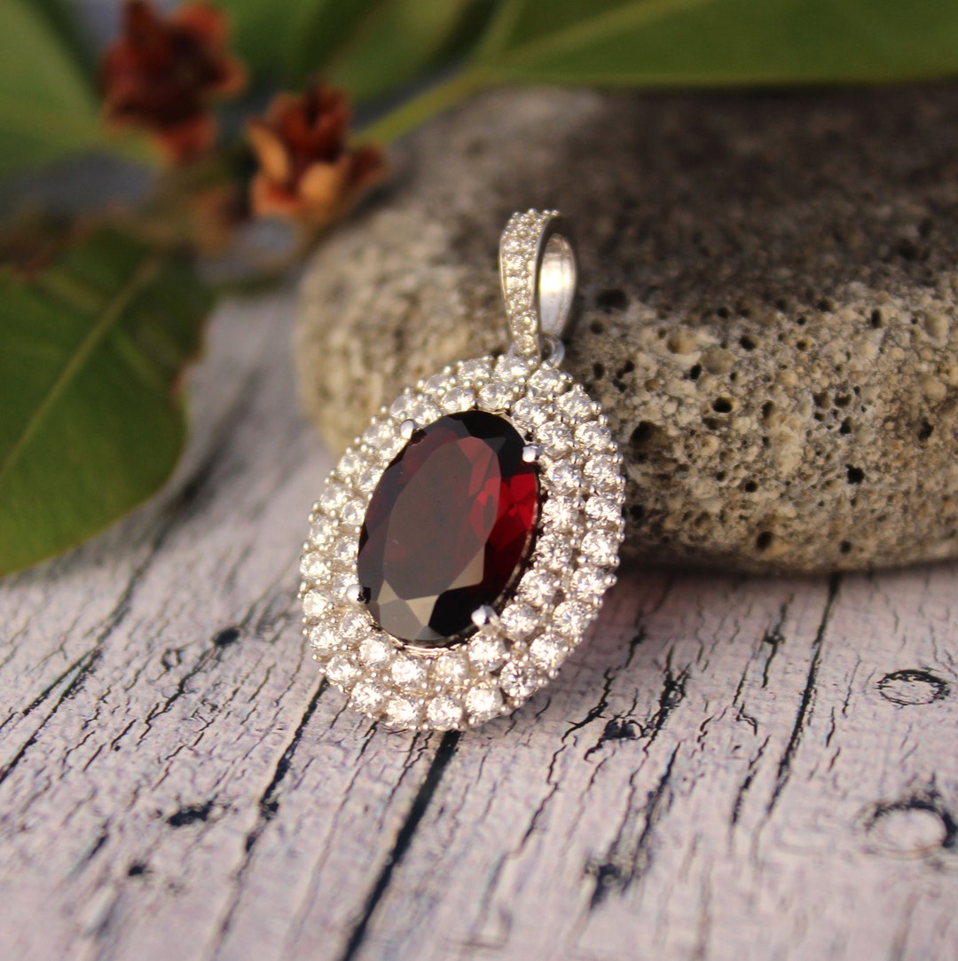 Natural Garnet Pendant- Garnet 925 Silver Pendant-cluster Pendant With ...
