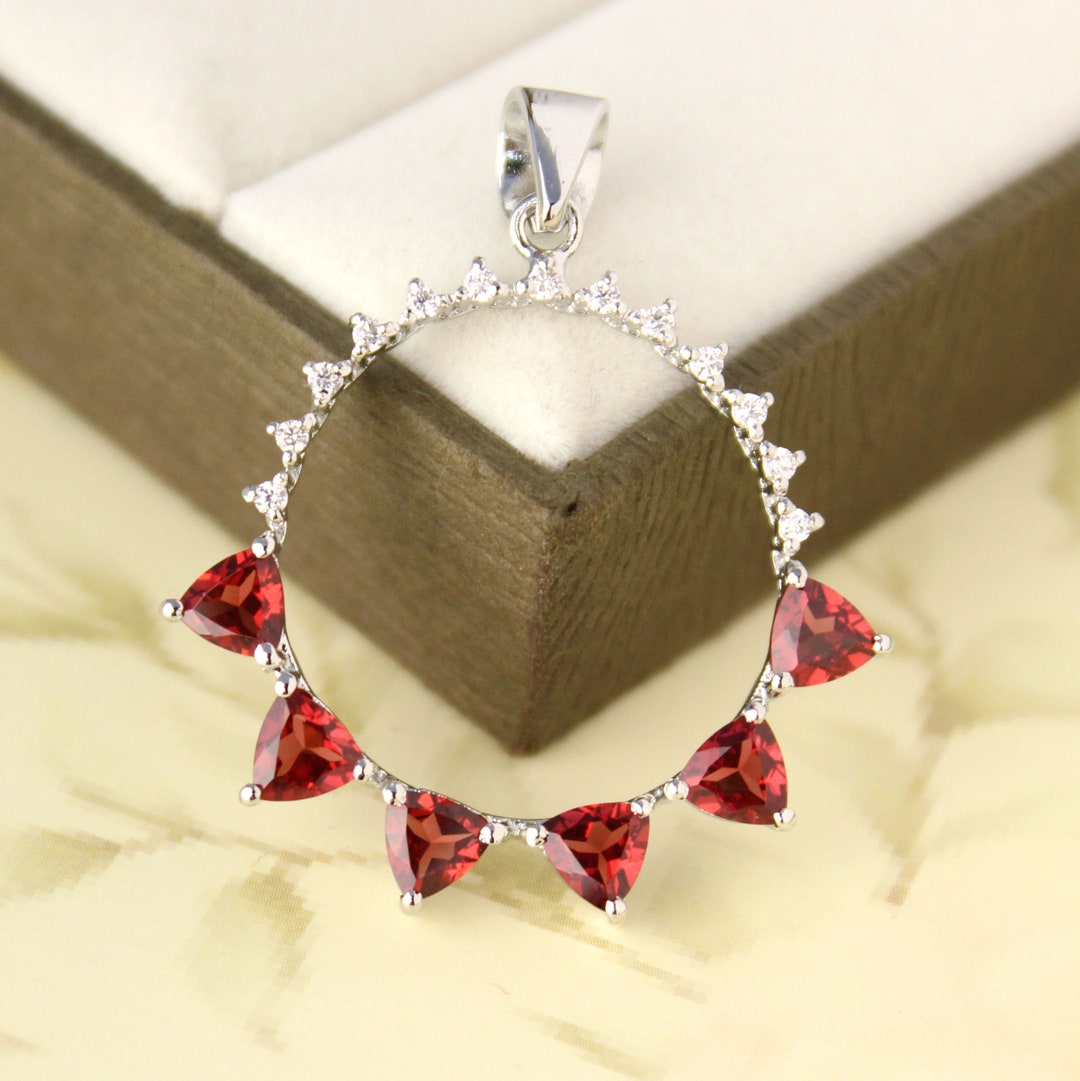 Garnet Pendant -minimalist Garnet Loop Pendant-925 Silver-garnet ...