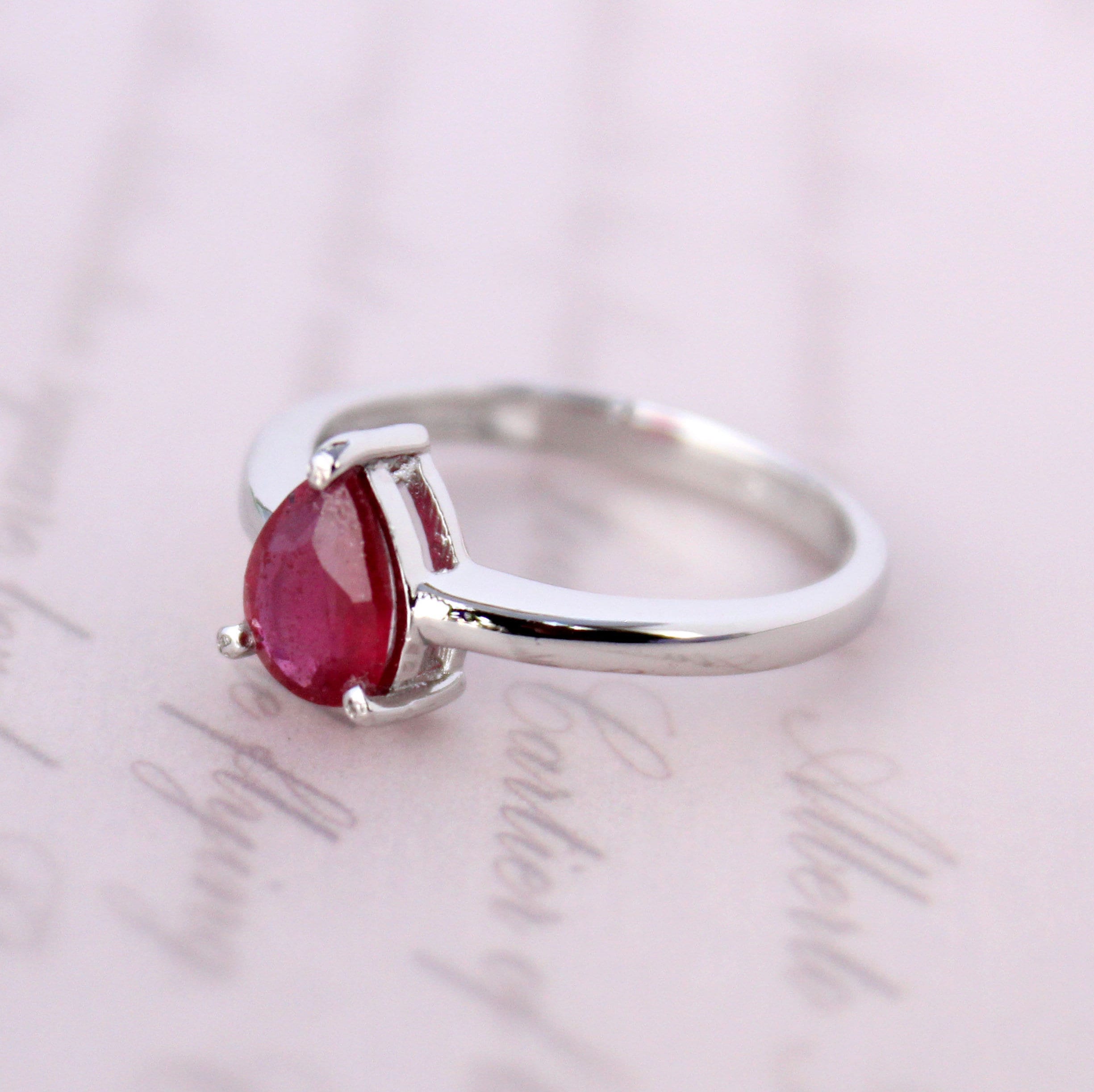 Ruby Minimalist Ring /genuine Ruby Pear Ring / Stackable Ruby Ring ...