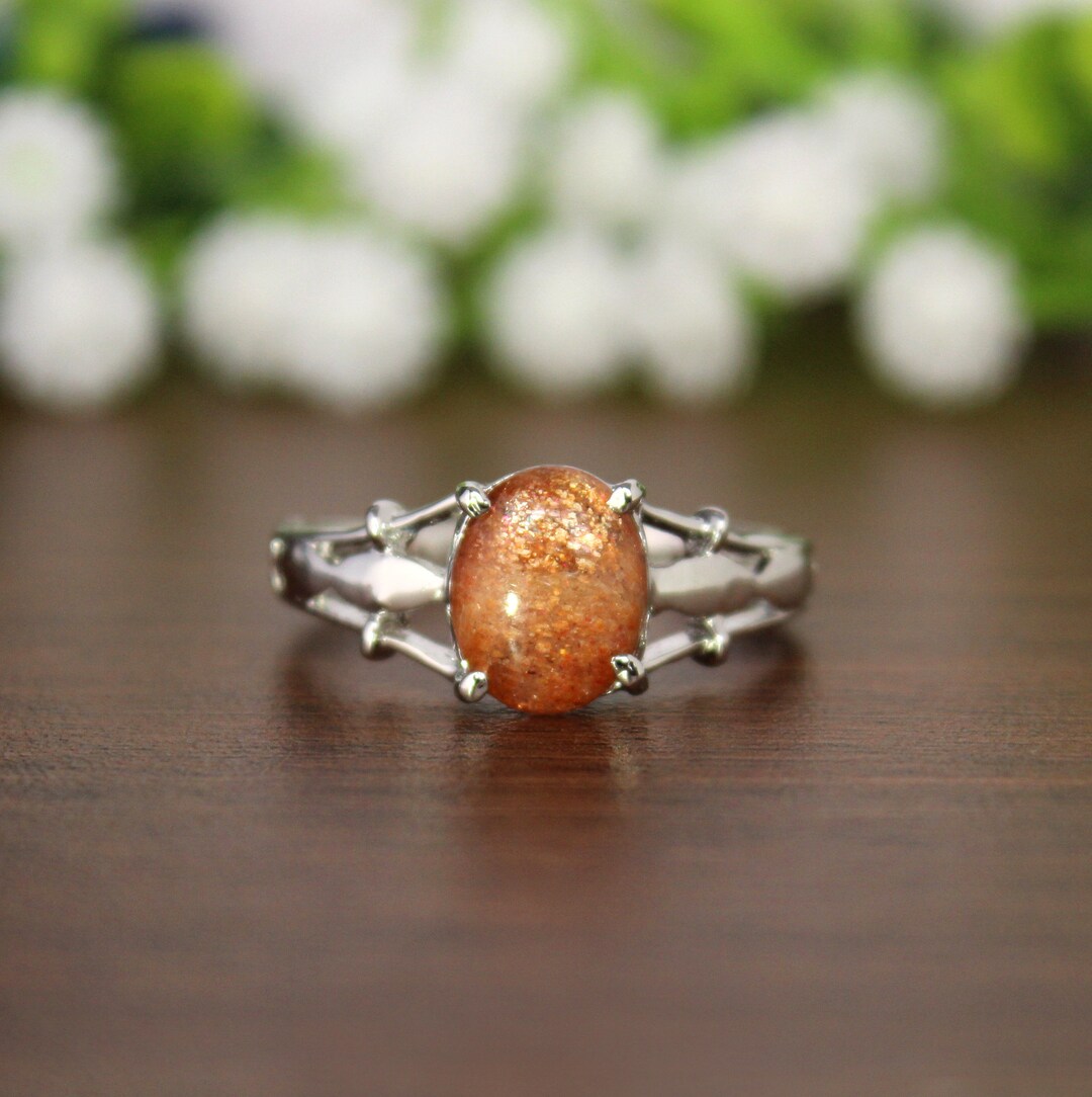 Vintage Sunstone Silver Ring,oval Cabochon Sunstone, Twig Style Ring ...