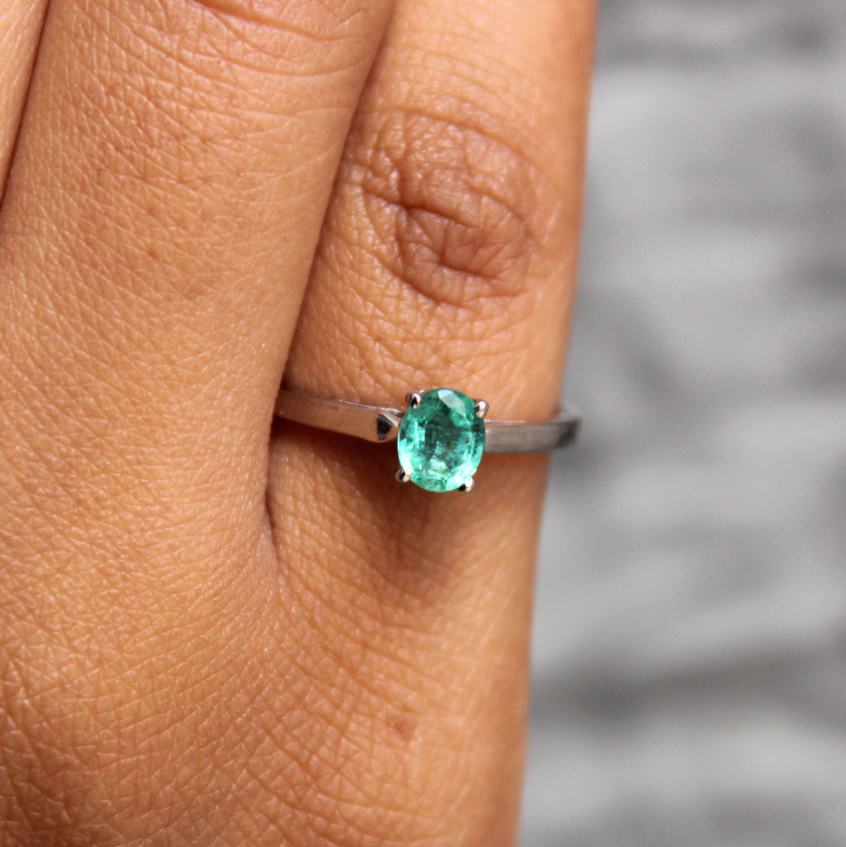 Natural Emerald Stack Ring-Emerald Oval Minimalist Stack Ring | Etsy