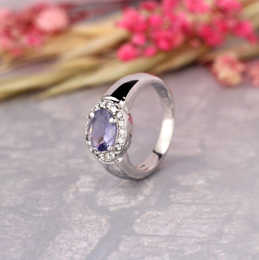 Iolite Signet Ring Silver-art Deco Halo Ring-cluster Vintage Ring ...