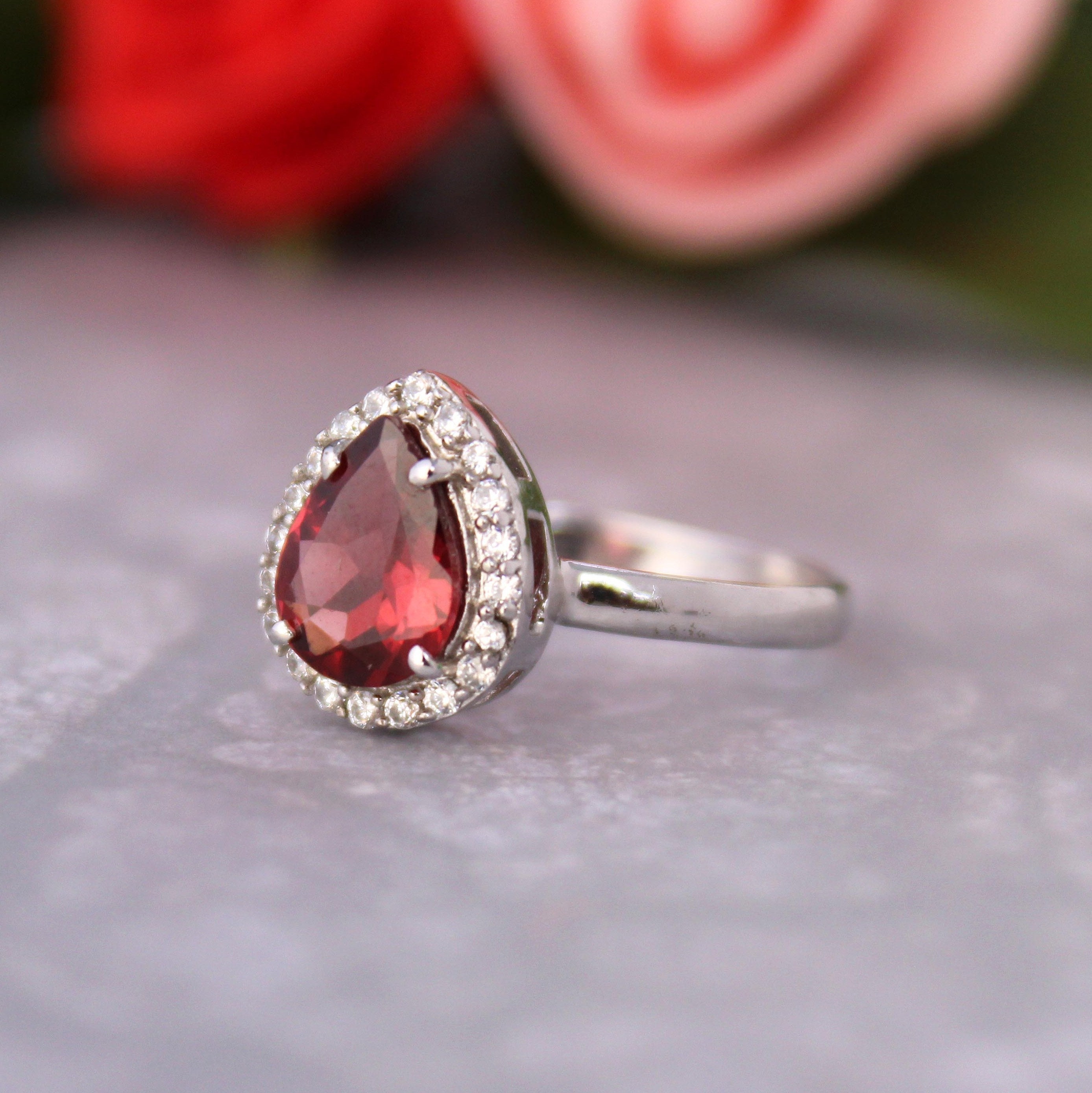 Garnet Ring-pear Stacking Ring 925 Silver-january Birthstone Ring-art ...