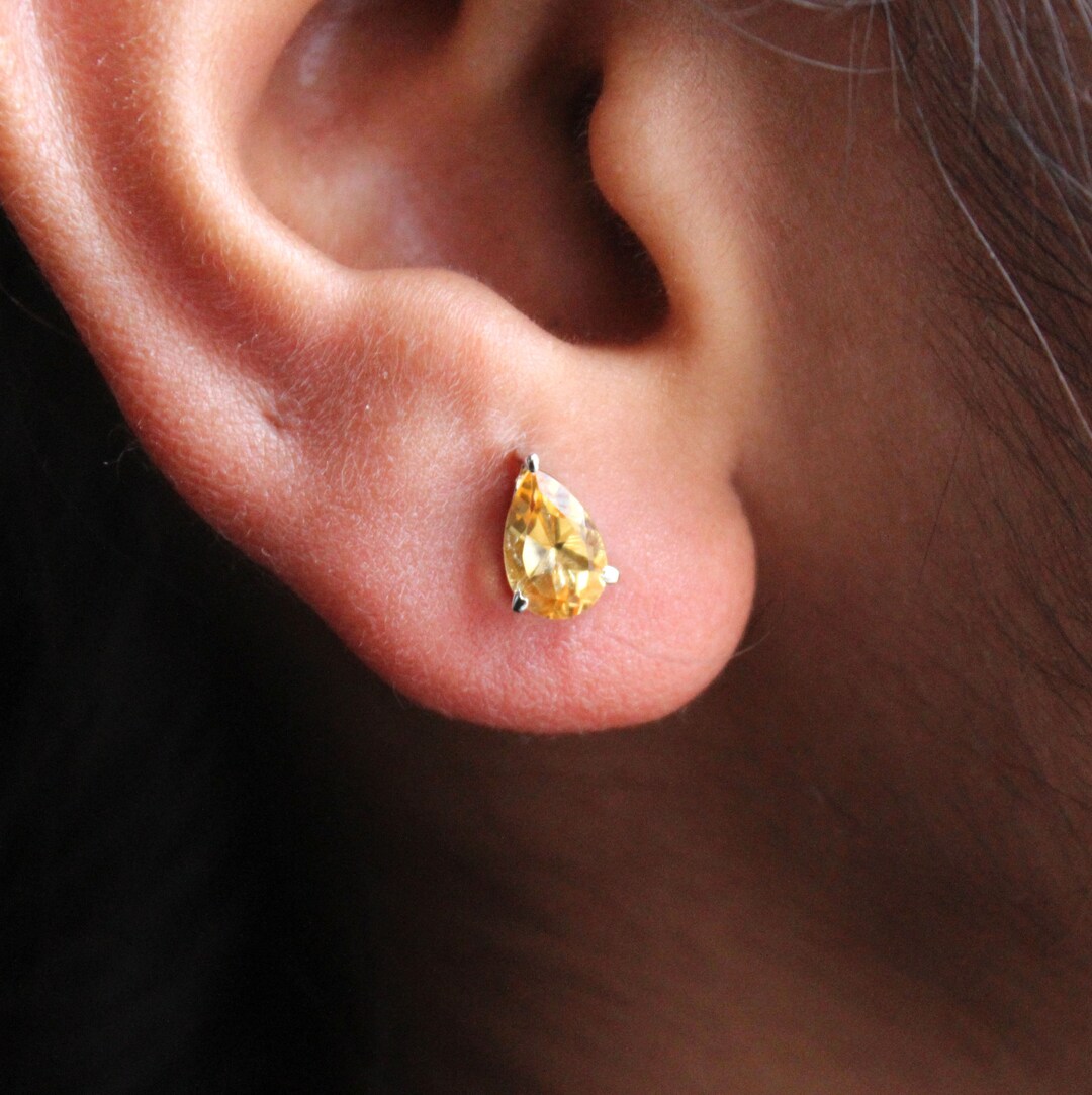 Golden Topaz Stud , Minimalist Topaz Earring, Cluster Pear Topaz Stud ...