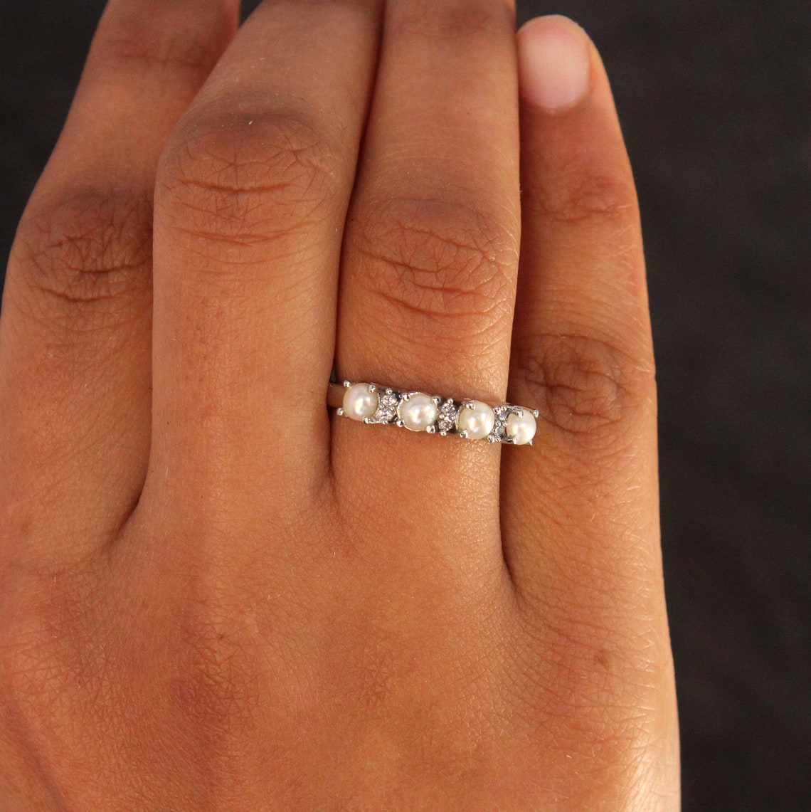 Pearl Engagement Band/ Art Deco Genuine Pearl Ring/wedding Pearl Ring ...