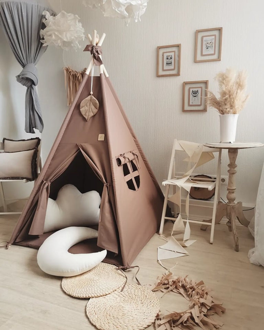 BROWN Teepee Tent, Teepee Set With Pillows, Zelt Fur Kinderzimmer, Tipi ...