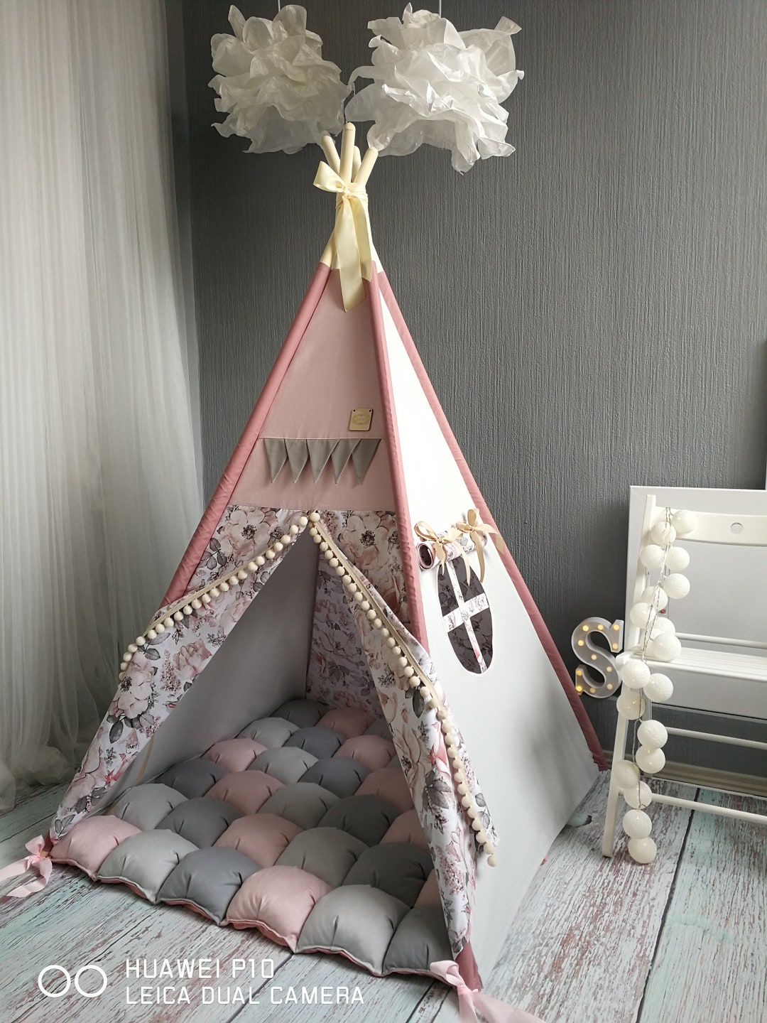 Custom Teepee Tent, Tipi for Girls, Pink and Gray Play Tent, Zelt Fur ...